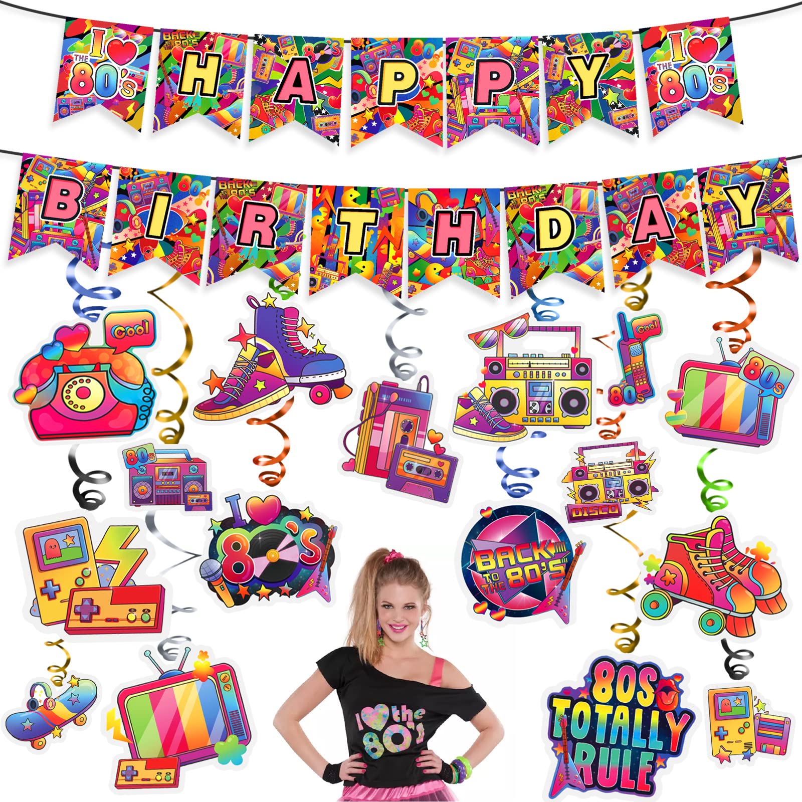 80s Party Decorations 80s Retro Ceiling Streamers Birthday Banner 1980s ...