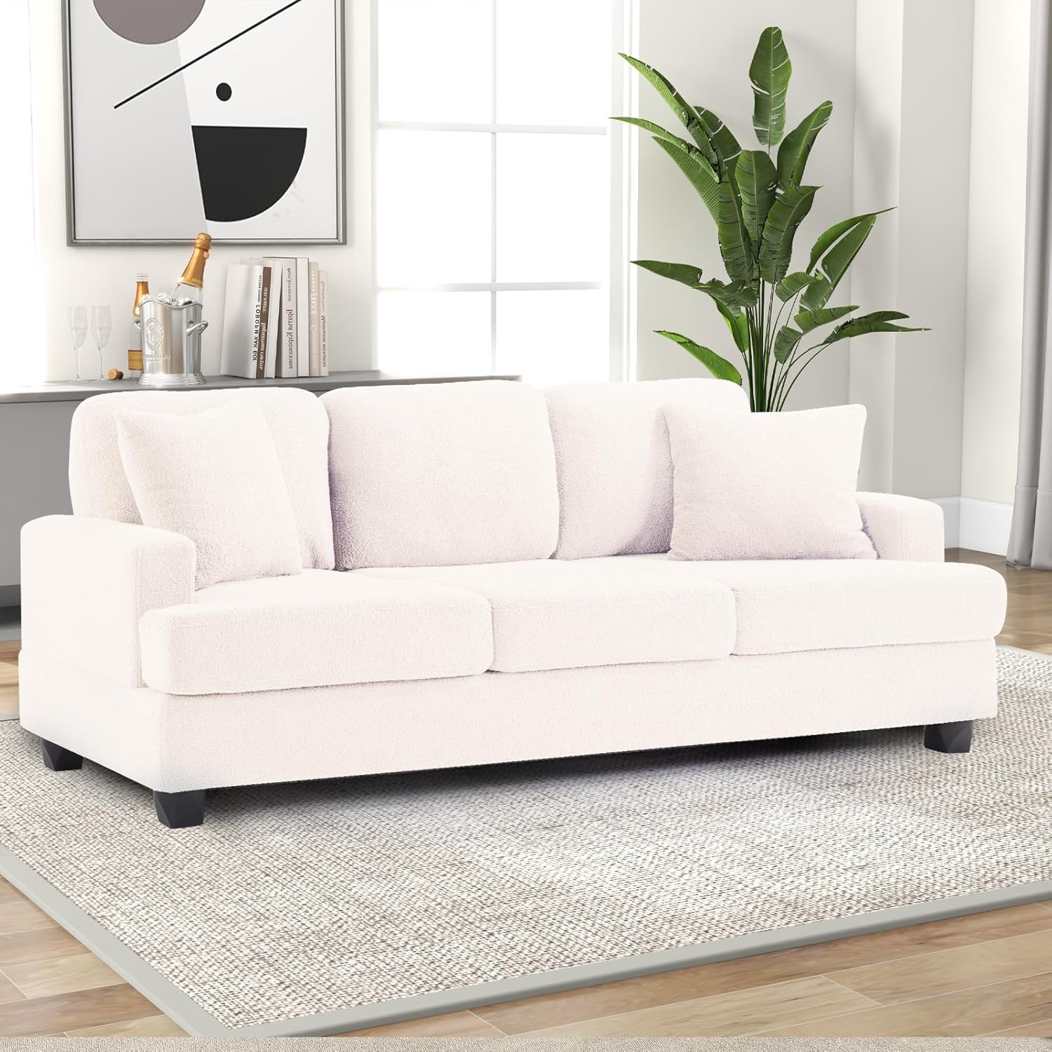 Amazon.com: EBELLO 77 Inch Sofa, Comfy Teddy Velvet Sofa Couch with ...
