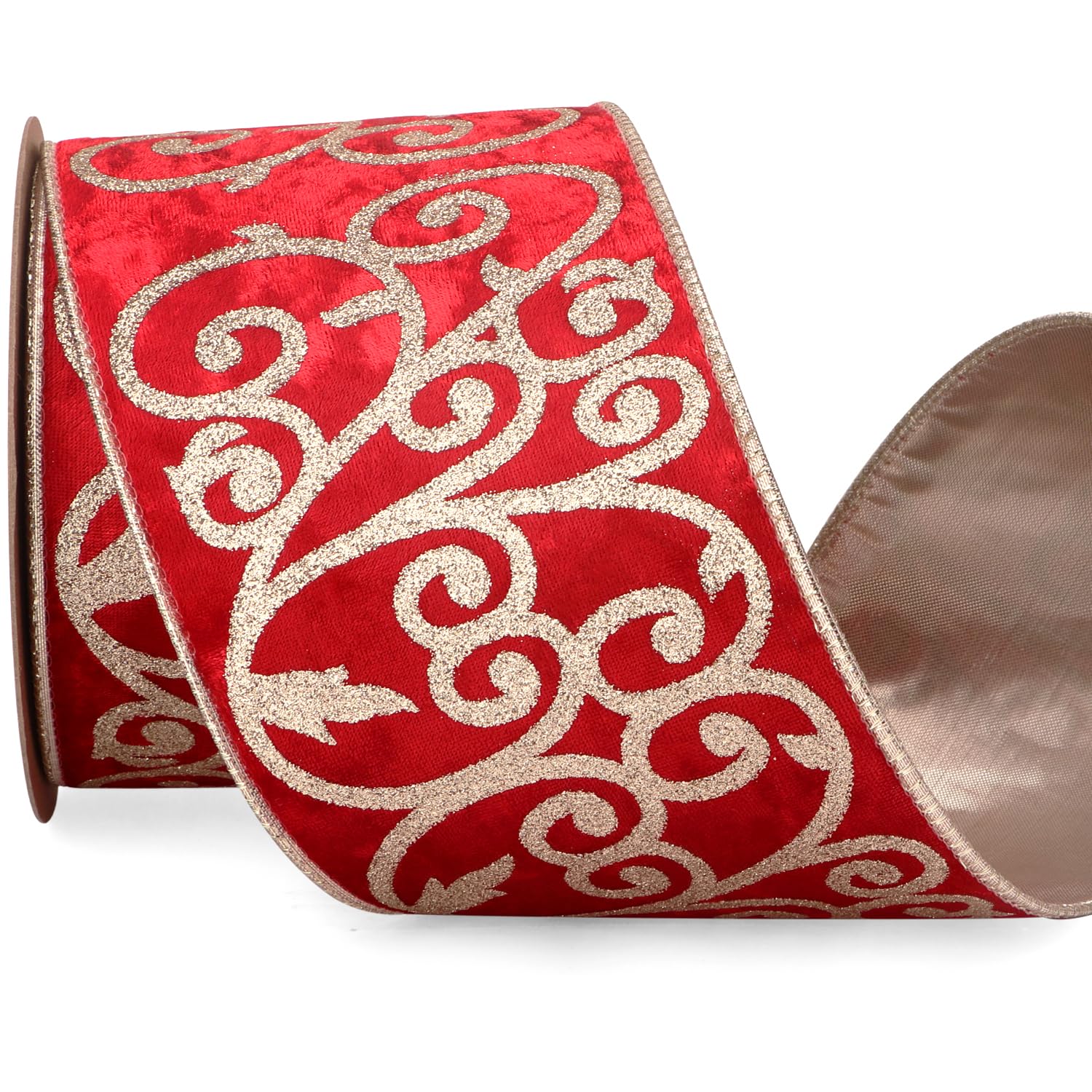 Amazon.com: Ribbli Red Velvet Ribbon Wired with Glitter Swirl 4 Inch ...