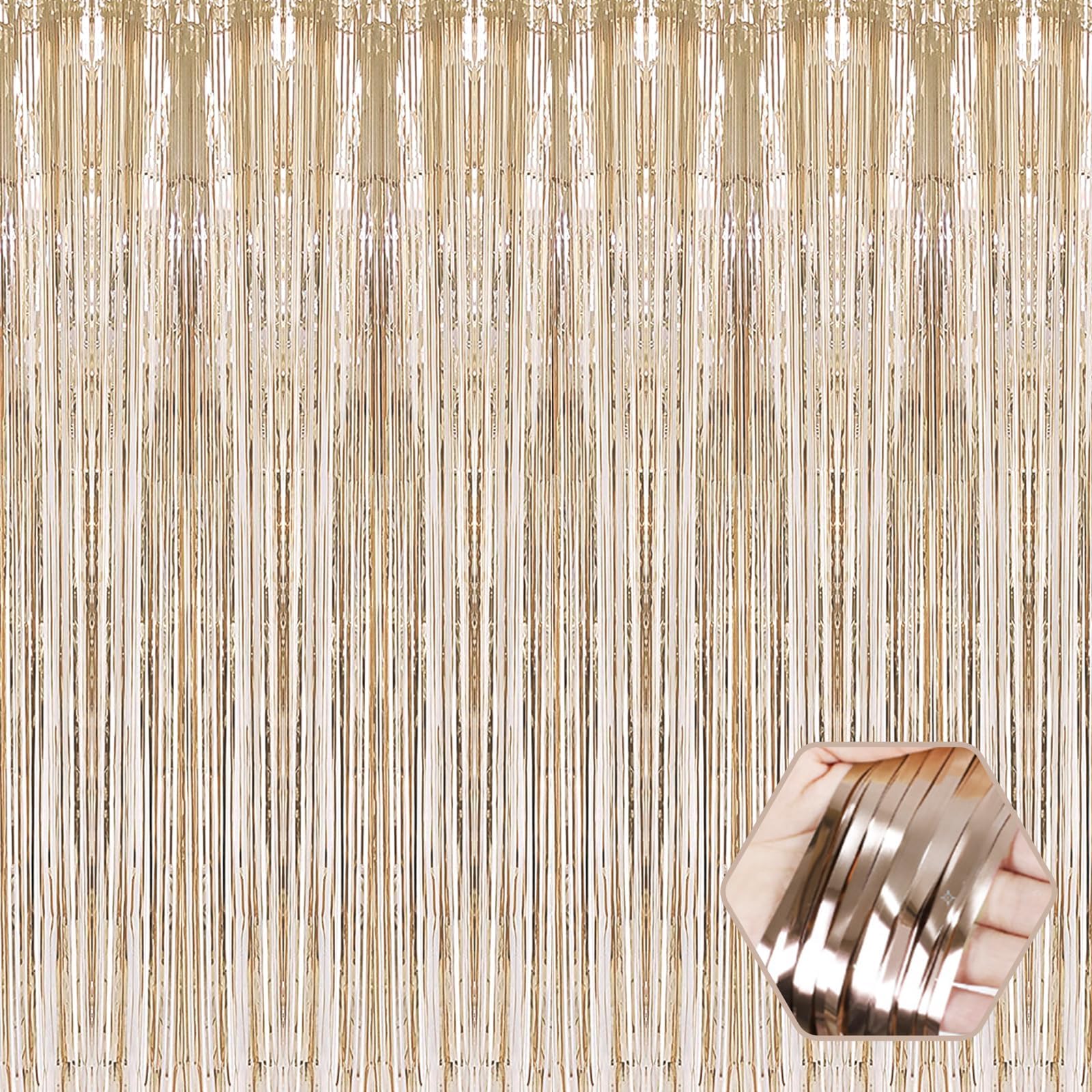 Amazon.com : 3 Pack Champagne Gold Foil Fringe Curtain Backdrop, 3.28Ft ...