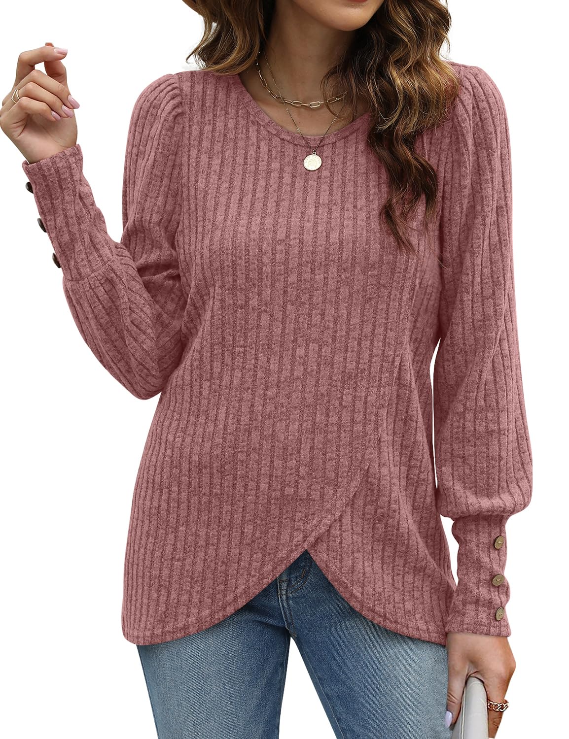 WEESO Lightweight Puffy Lantern Sleeve Tunic Tops Pullover Sweaters for ...