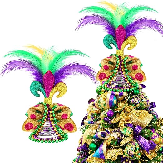 Amazon.com: Capoda Mini Mardi Gras Tree Topper 4 Inch Glitter Fleur De ...