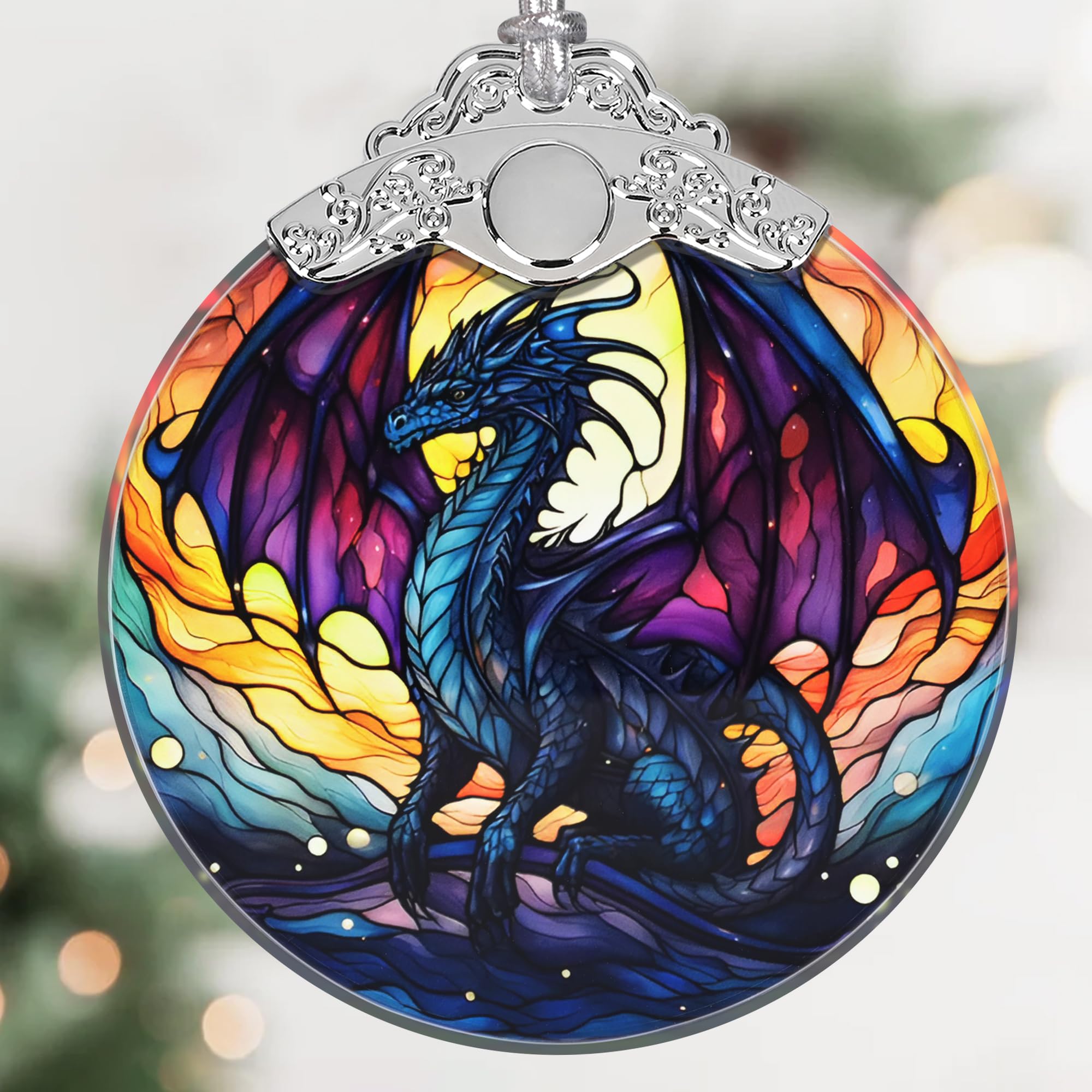 Amazon.com: Dragon Christmas Ornament, Stained Glass Hanging Ornament ...