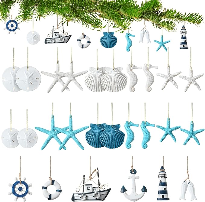 Amazon.com: Jetec 26 Pcs Nautical Coastal Themed Christmas Ornaments ...