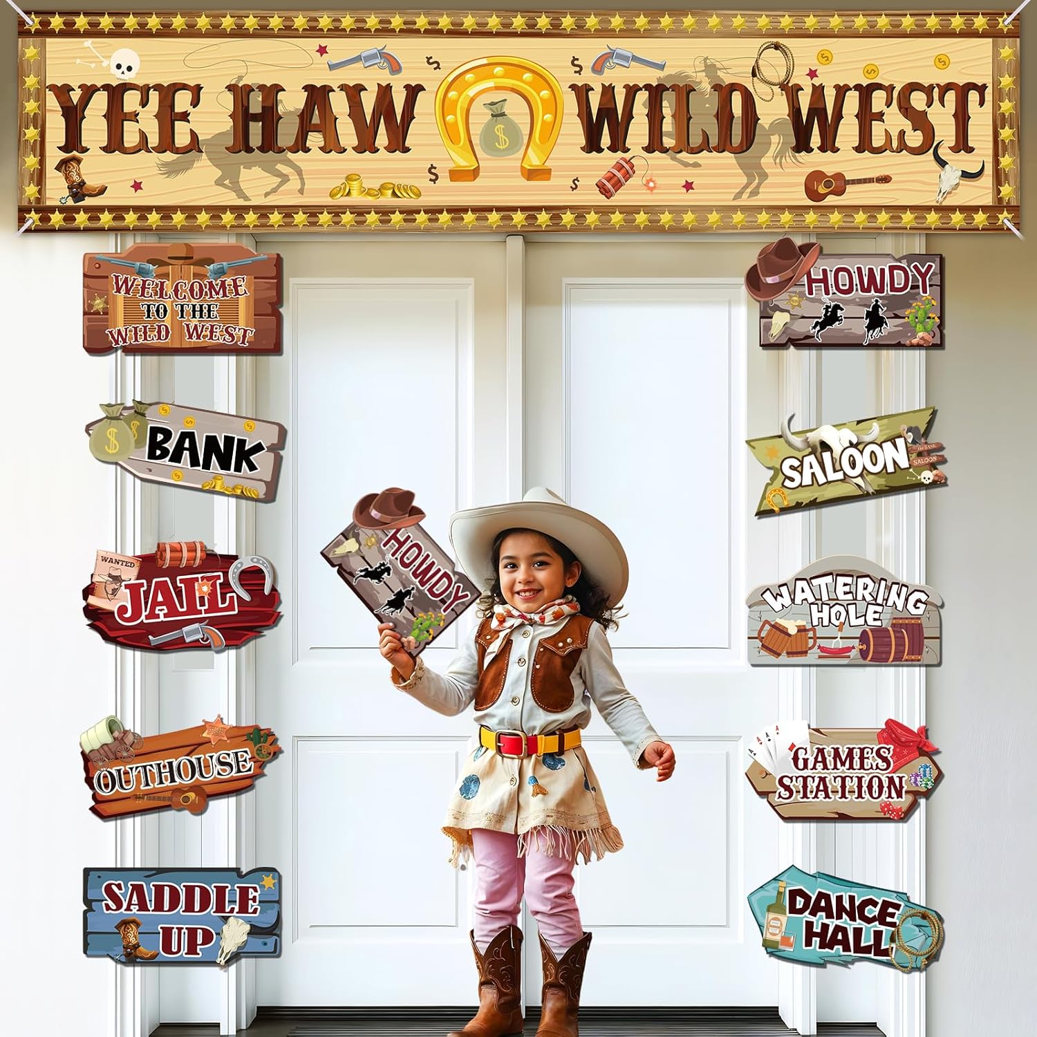 Amazon.com: 11pcs Wild Western Door Decorations Cowboy Party Banner ...