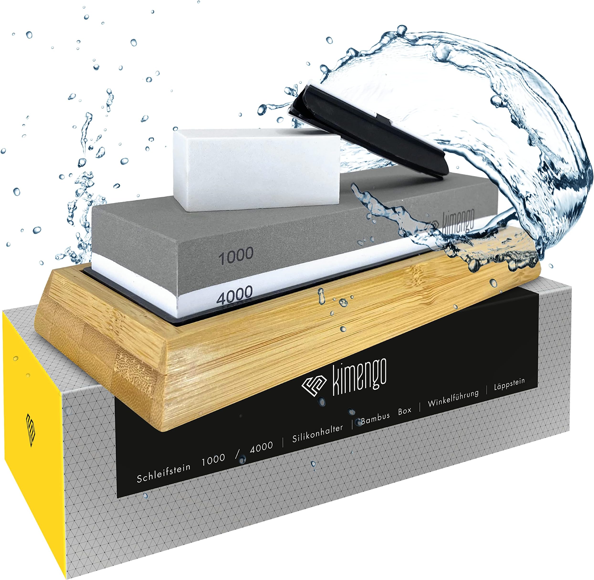 Abziehstein Schleifstein Set, YIMIAY 2-in-1 Wetzstein mit 400/1000 3000 ...
