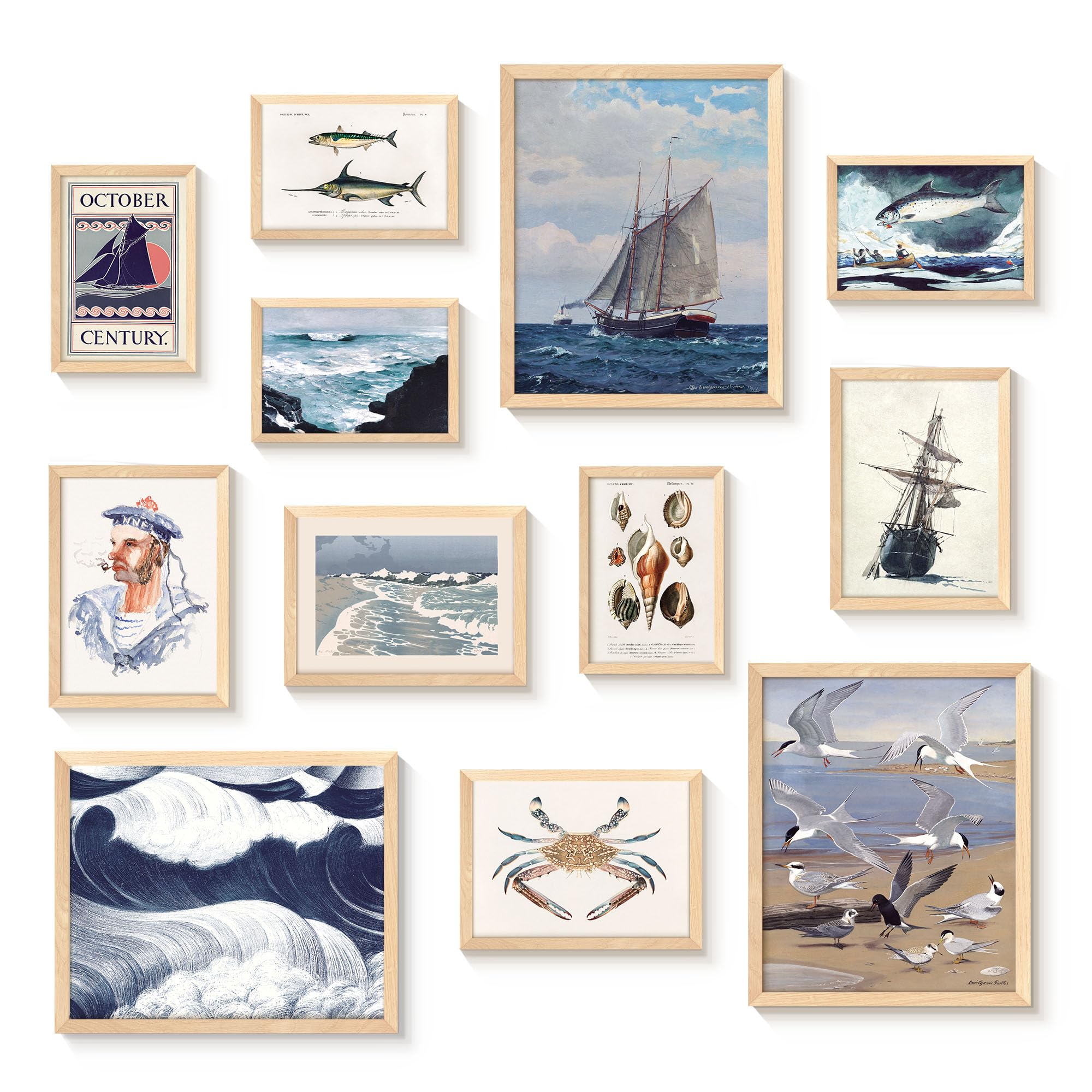 Amazon.com: Bzstyleart 12Pcs Coastal Wall Art, Seascape Wall Decor ...