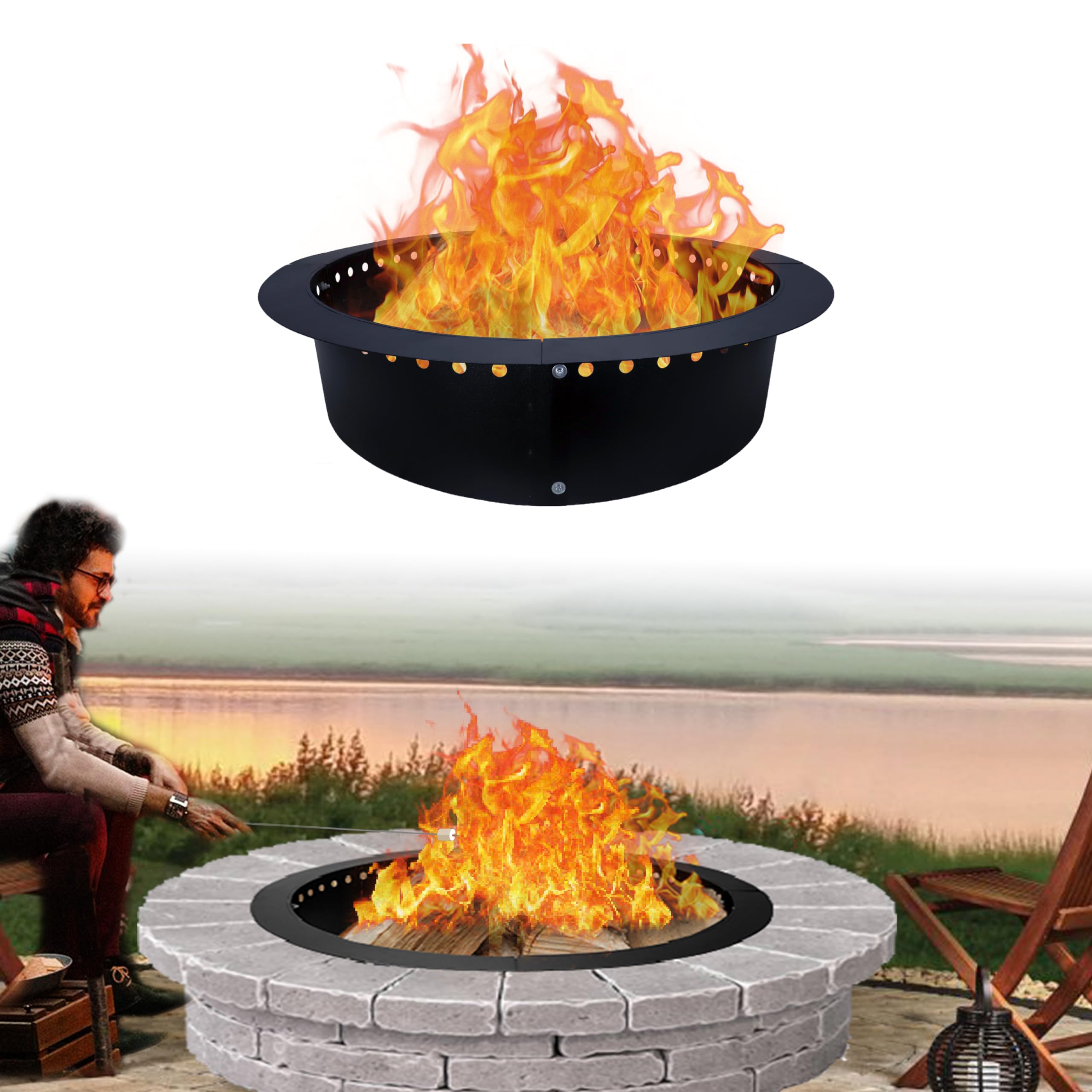 Amazon.com : Smokeless Fire Pit Insert 46" - Steel Foldable Round Fire ...