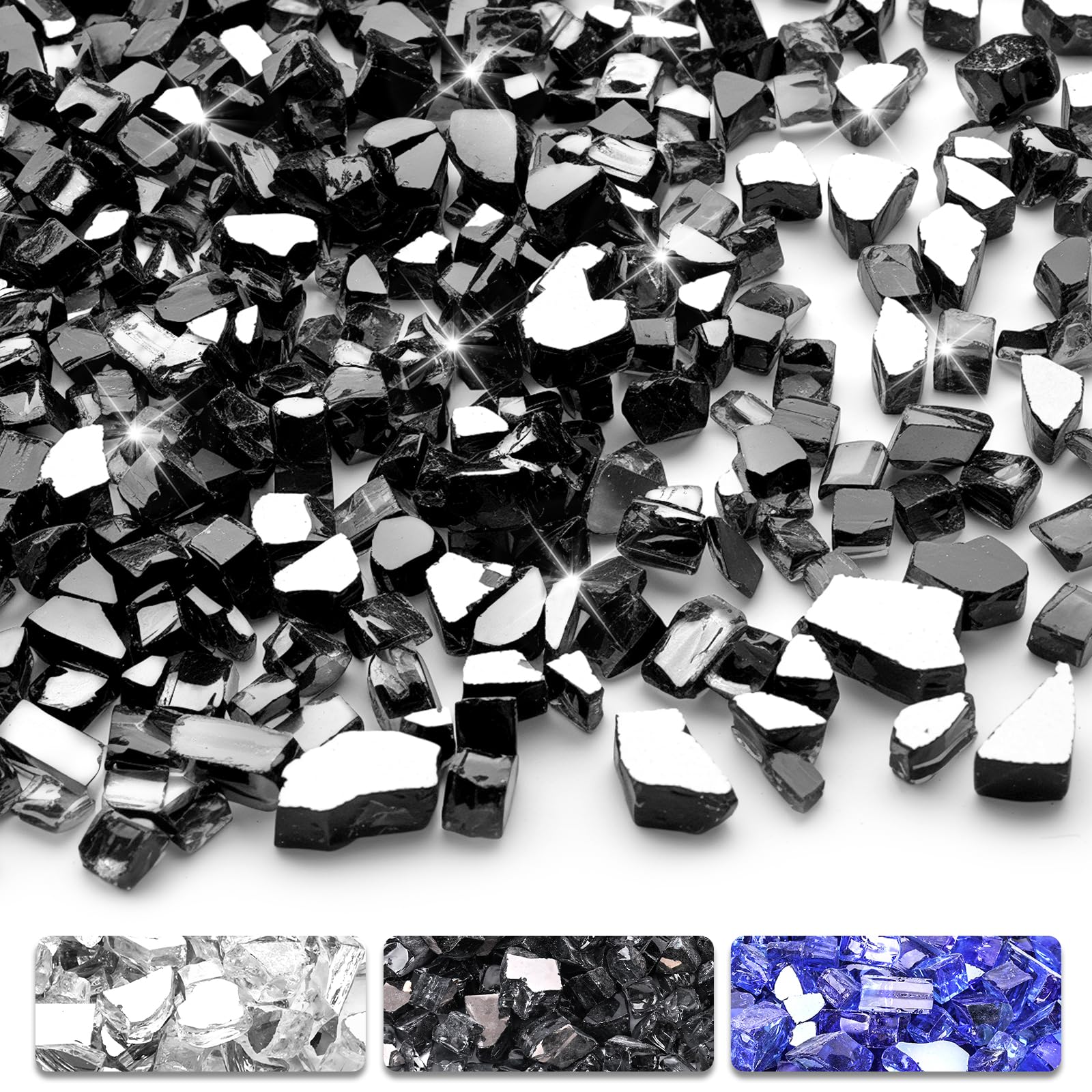 Snapklik.com : 10LB Fire Glass, Black Reflective Fire Pit Glass Rocks ...