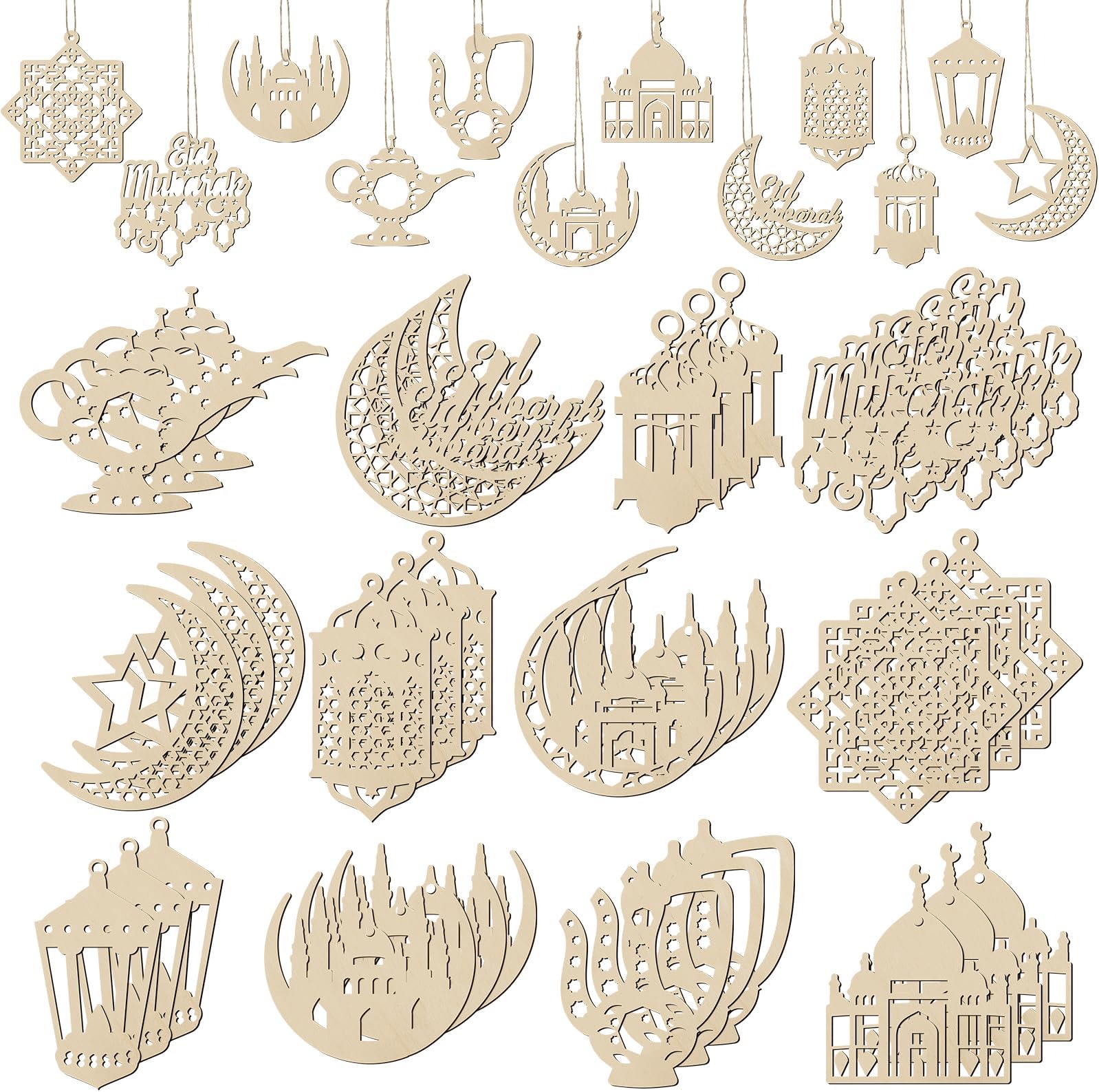 Amazon.com: Barydat 36 Pcs Eid Mubarak Ornaments Ramadan Wooden ...