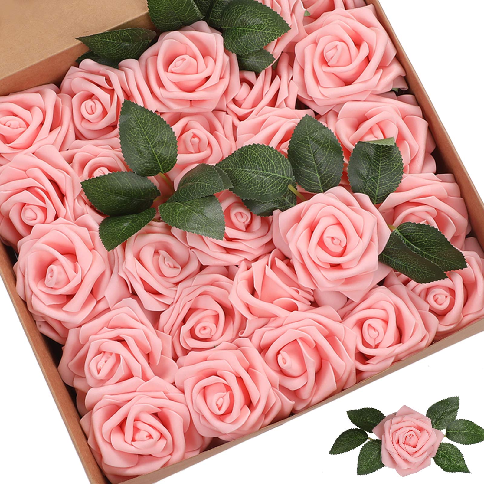 Amazon.com: Artificial Flowers Roses 25pcs Pink Roses Wedding ...