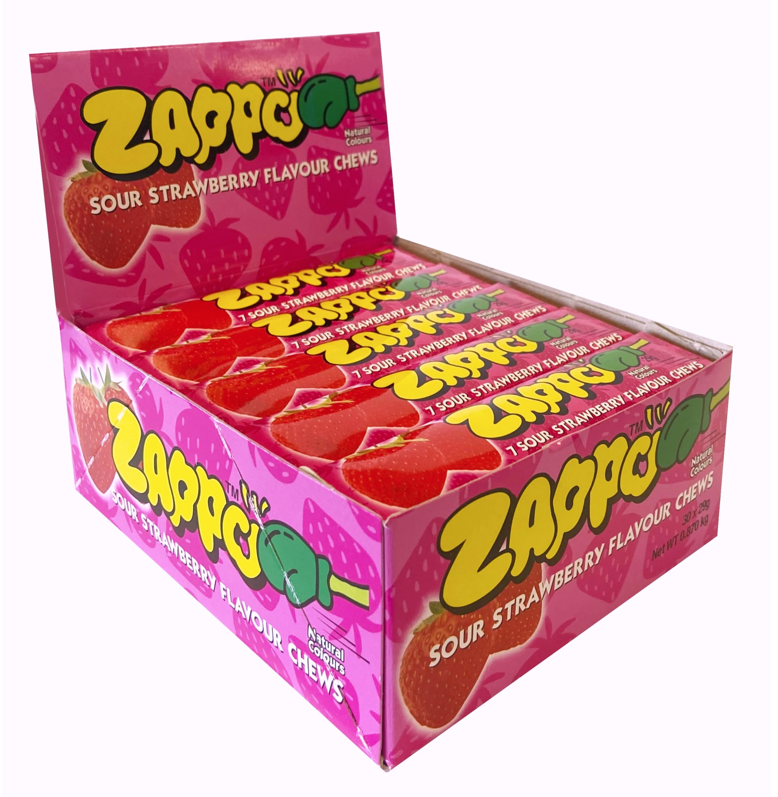 ZAPPO Sour Strawberry Flavoured Chews - (Bulk Pack of 30 Sticks ...