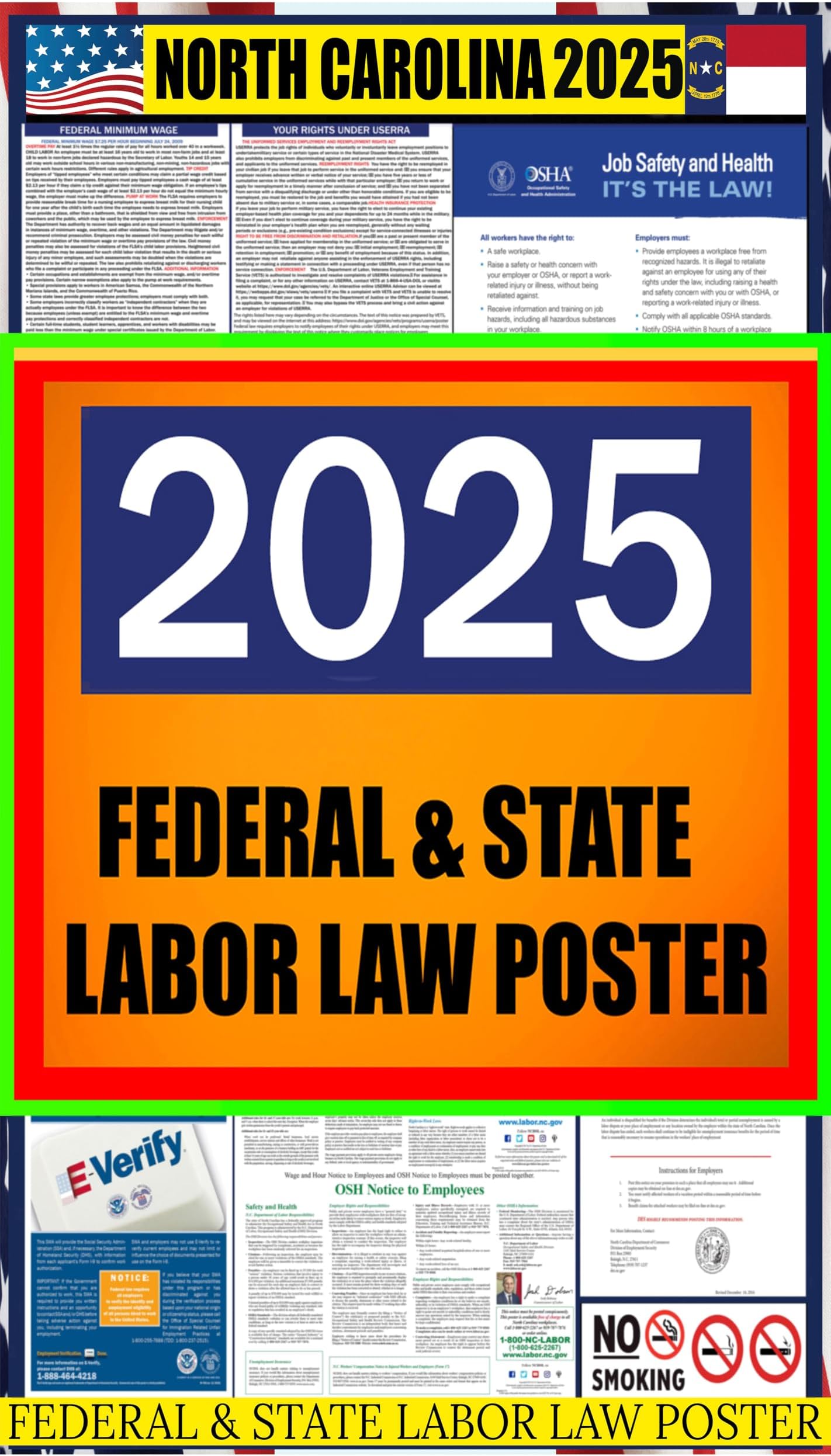 Amazon.com : 2025 North Carolina Labor Law Poster State, Federal, OSHA ...