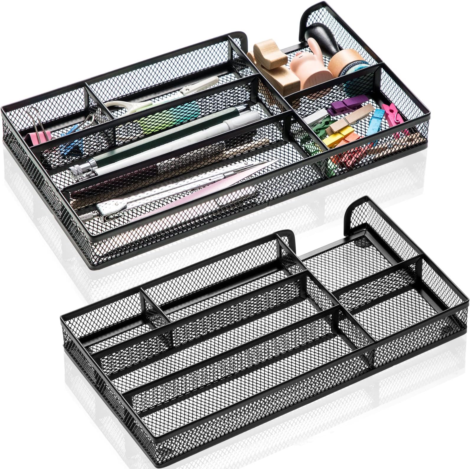 Amazon.com : 2 Pcs Desk Drawer Organizer Tray 6 Compartments Desktop ...