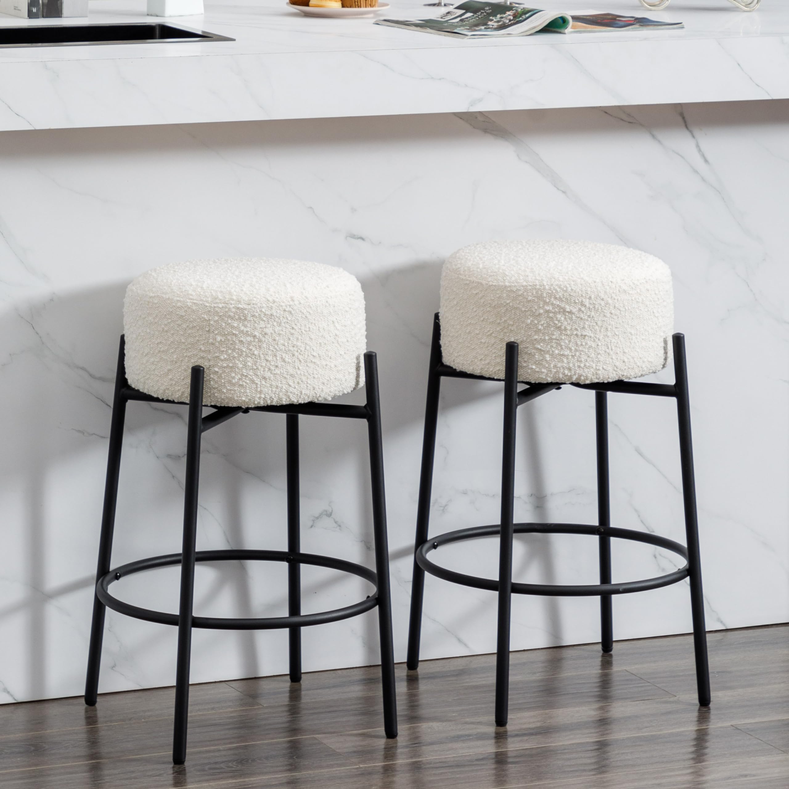 Amazon.com: Tatub 24” Round Bar Stools Set of 2, White Teddy Velvet ...
