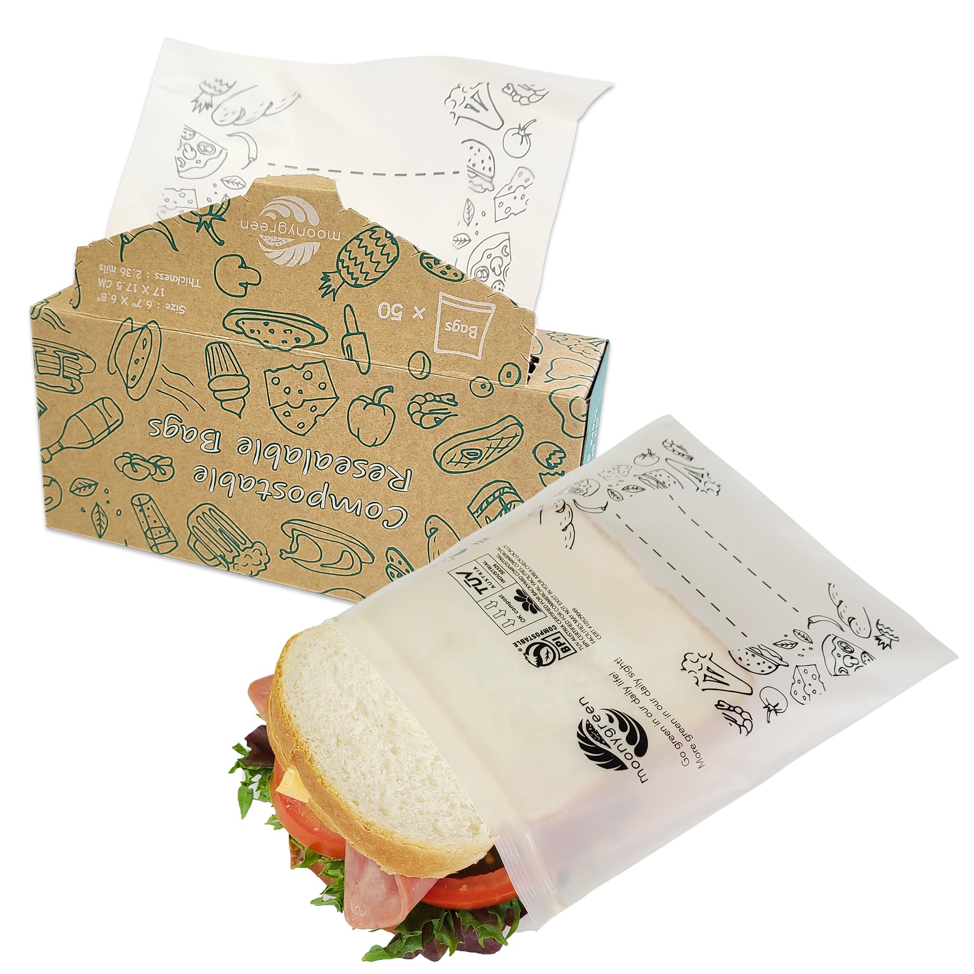 Amazon.com: Moonygreen Compostable Food Storage Bags, Resealable ...