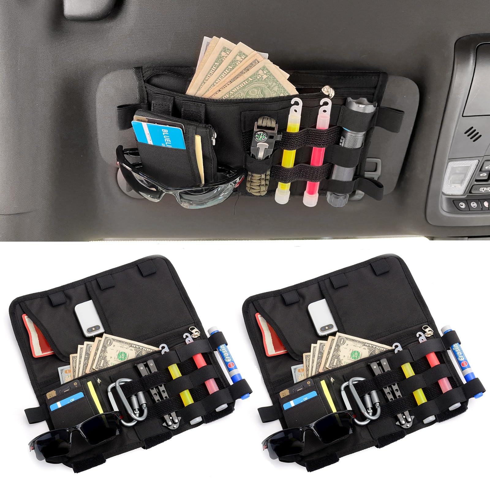 Amazon.com: 2 Pack Car Sun Visor Organizer with Attachable ID Pouch ...