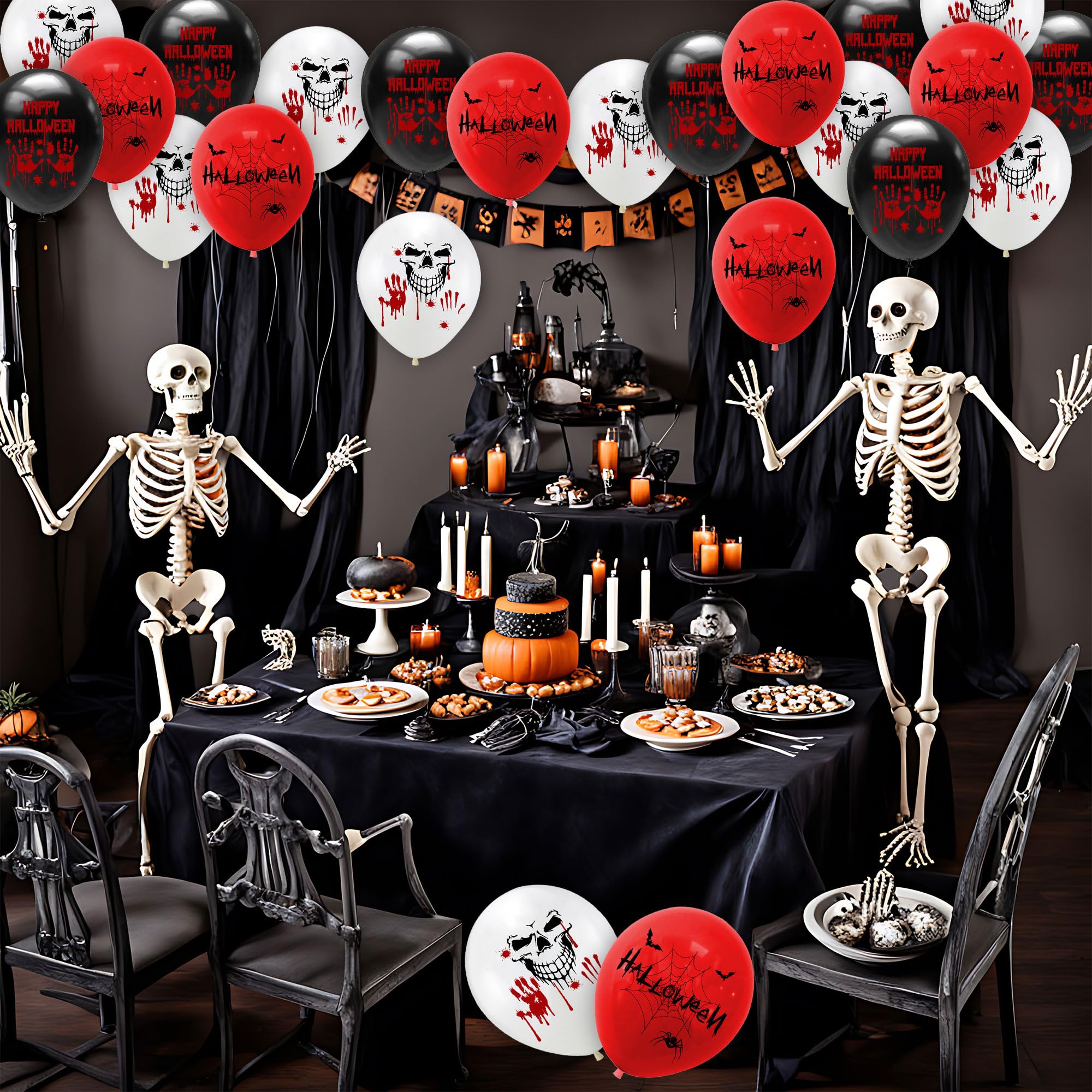 Snapklik.com : 36PCS Halloween Scary Balloons,12 Inch White Red And ...