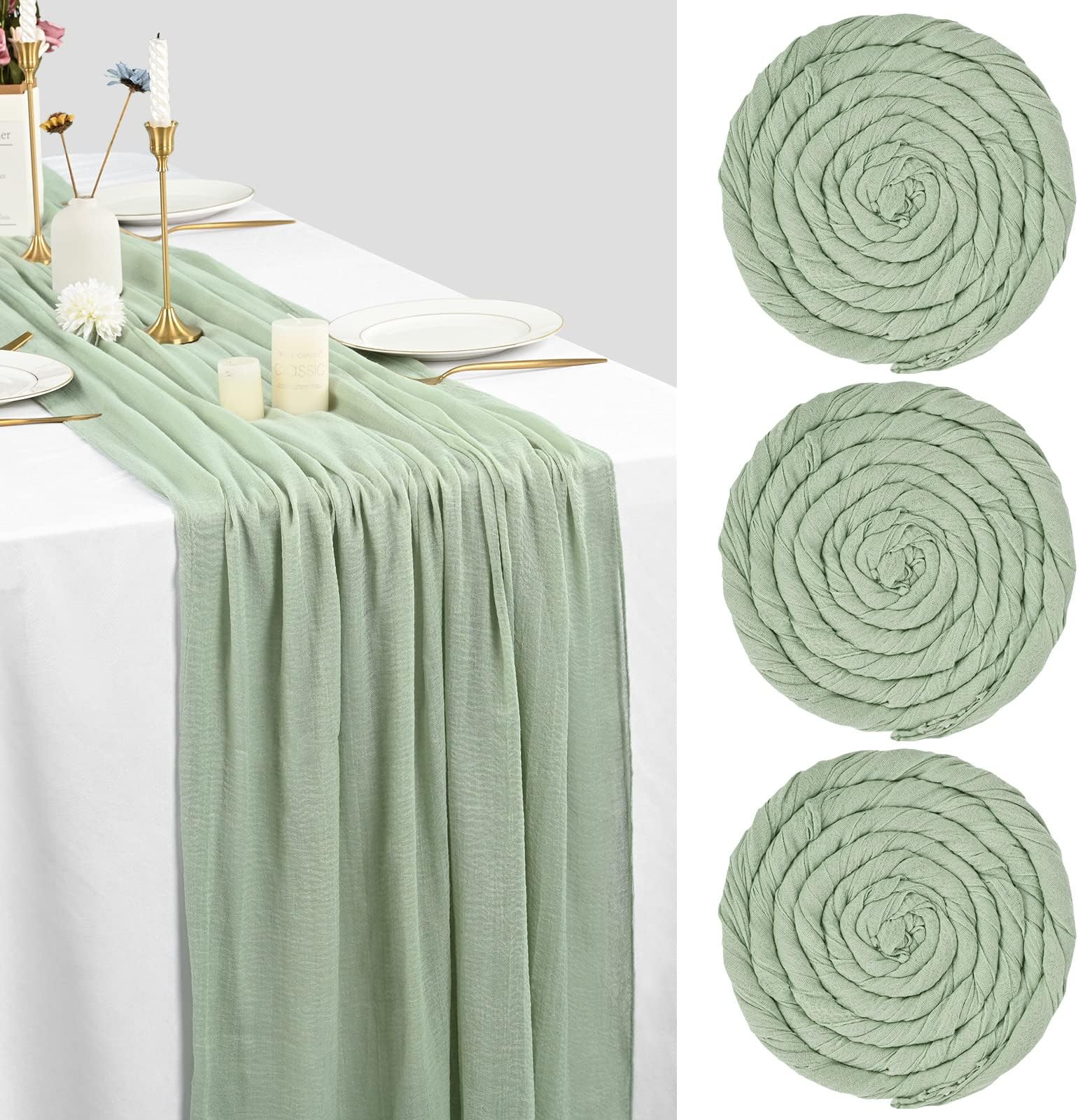 Chemins de Table en étamine Vert Sauge, Lot de 6 nappes 90×300cm ...