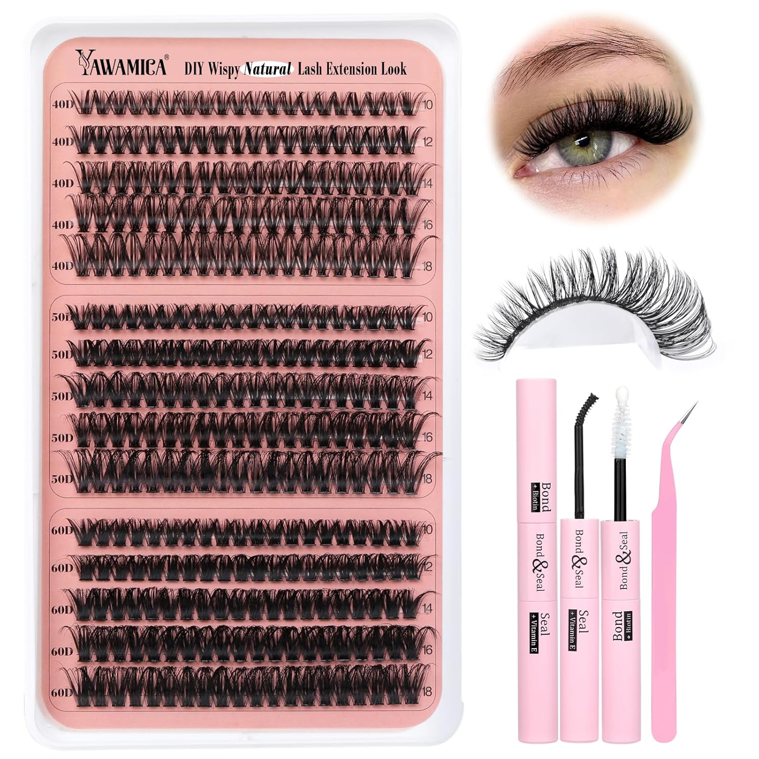 Amazon.com: Yawamica Lash Extension Kit Wispy Volume Lash Clusters 40D ...