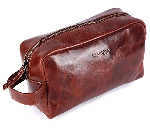 Buy LANDMINE Genuine Leather Shaving Bag for Men - Leather Dopp Kit ...