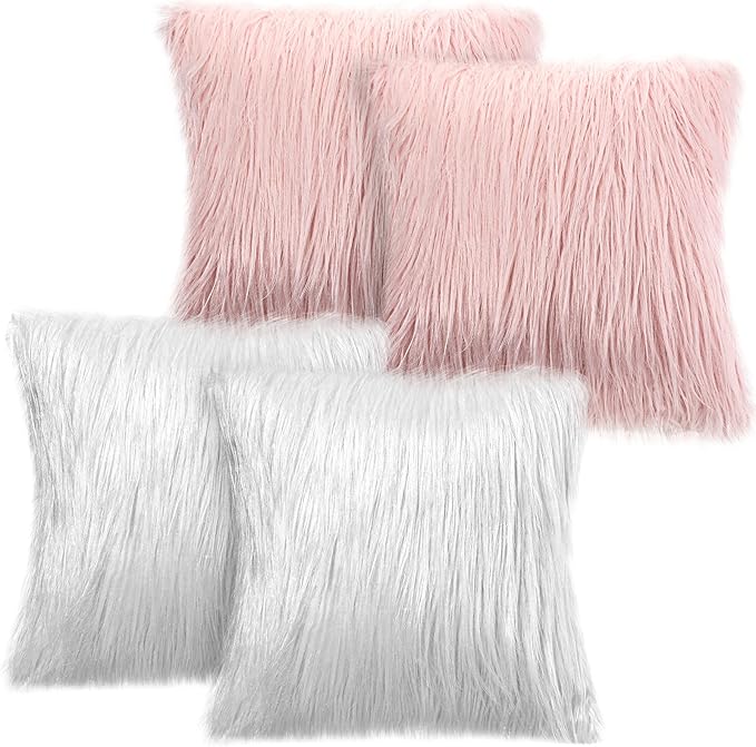 Amazon.com: Irenare 4 Pack Faux Fur Throw Pillow Covers Square Cushion ...