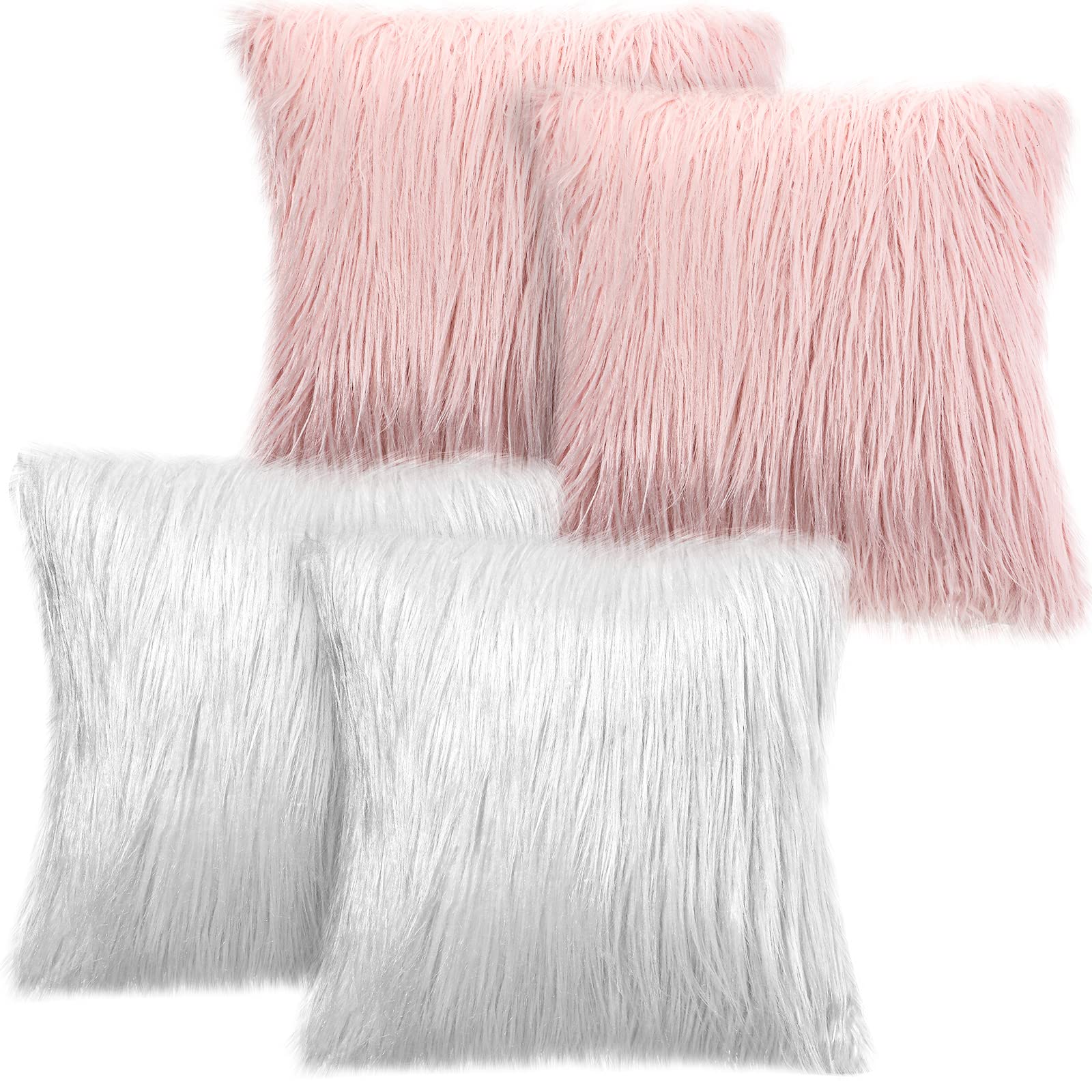Amazon.com: Irenare 4 Pack Faux Fur Throw Pillow Covers Square Cushion ...