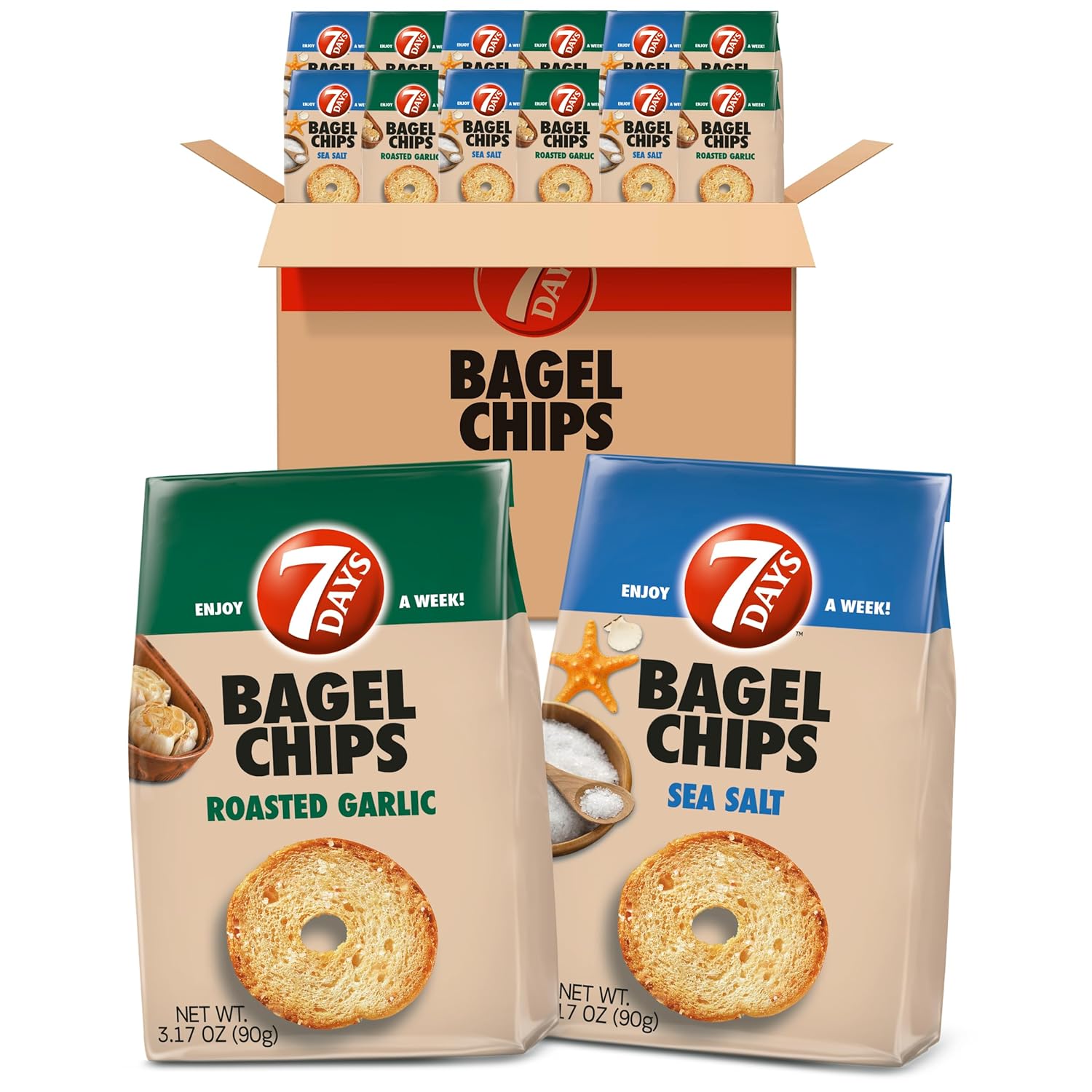 Amazon.com: 7Days Bagel Chips, Variety 12 Pack: 6 Garlic, 6 Sea Salt ...