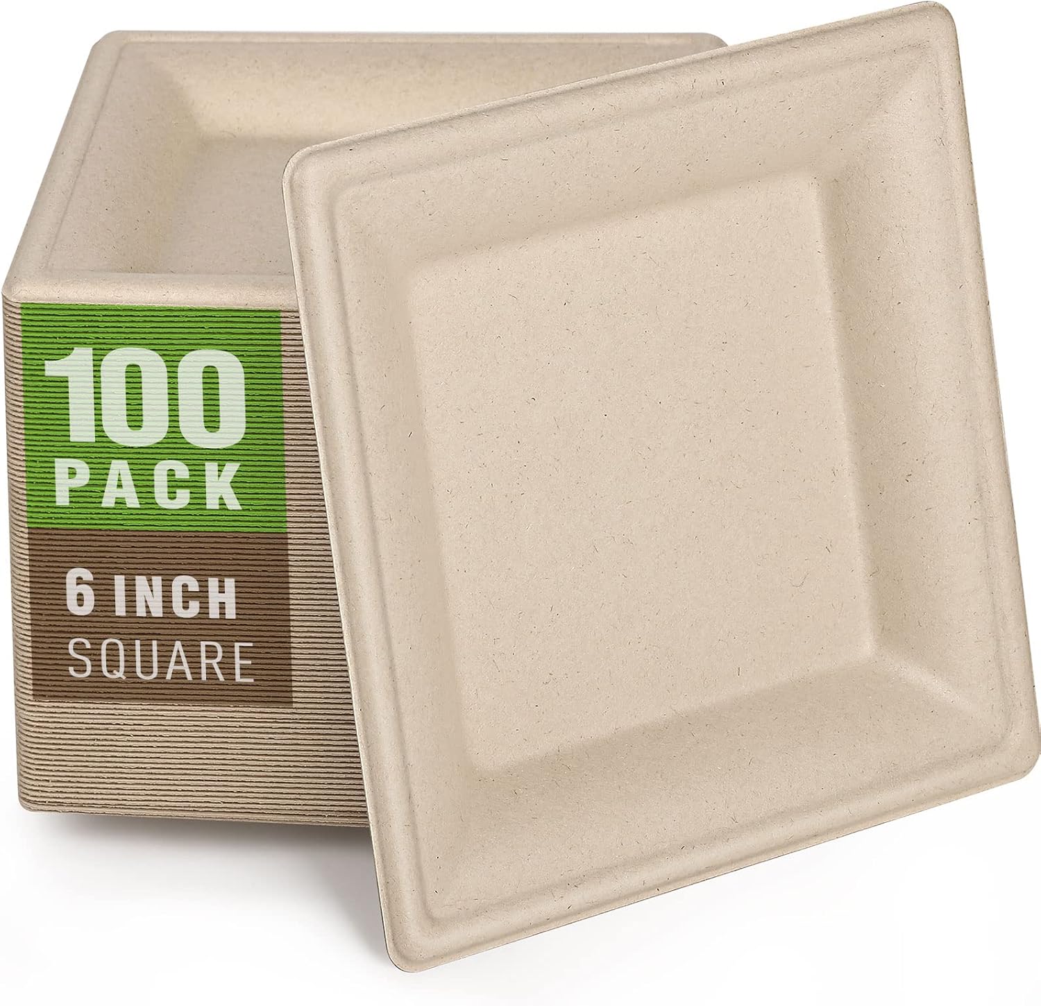 Amazon.com: Gezond 100 Pack Compostable Square Plates 6 Inch Disposable ...