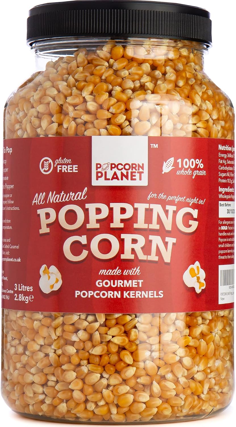 POPCORN PLANET Popcorn Kernels l 3 Litre (2.8kg) Jar Gourmet Popping ...