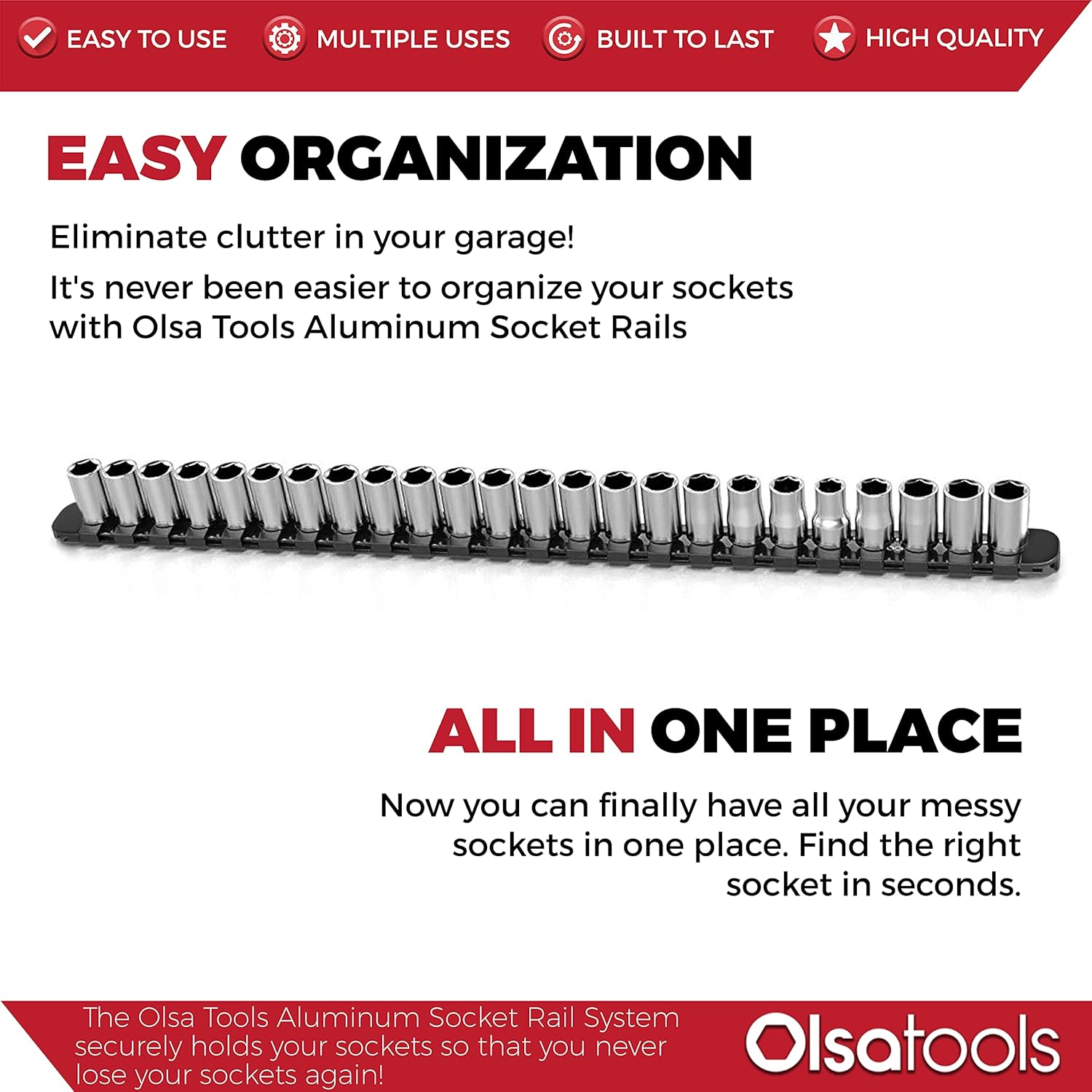 Olsa Tools 1/4-Inch Drive Aluminum Socket Organizer with Locking End ...