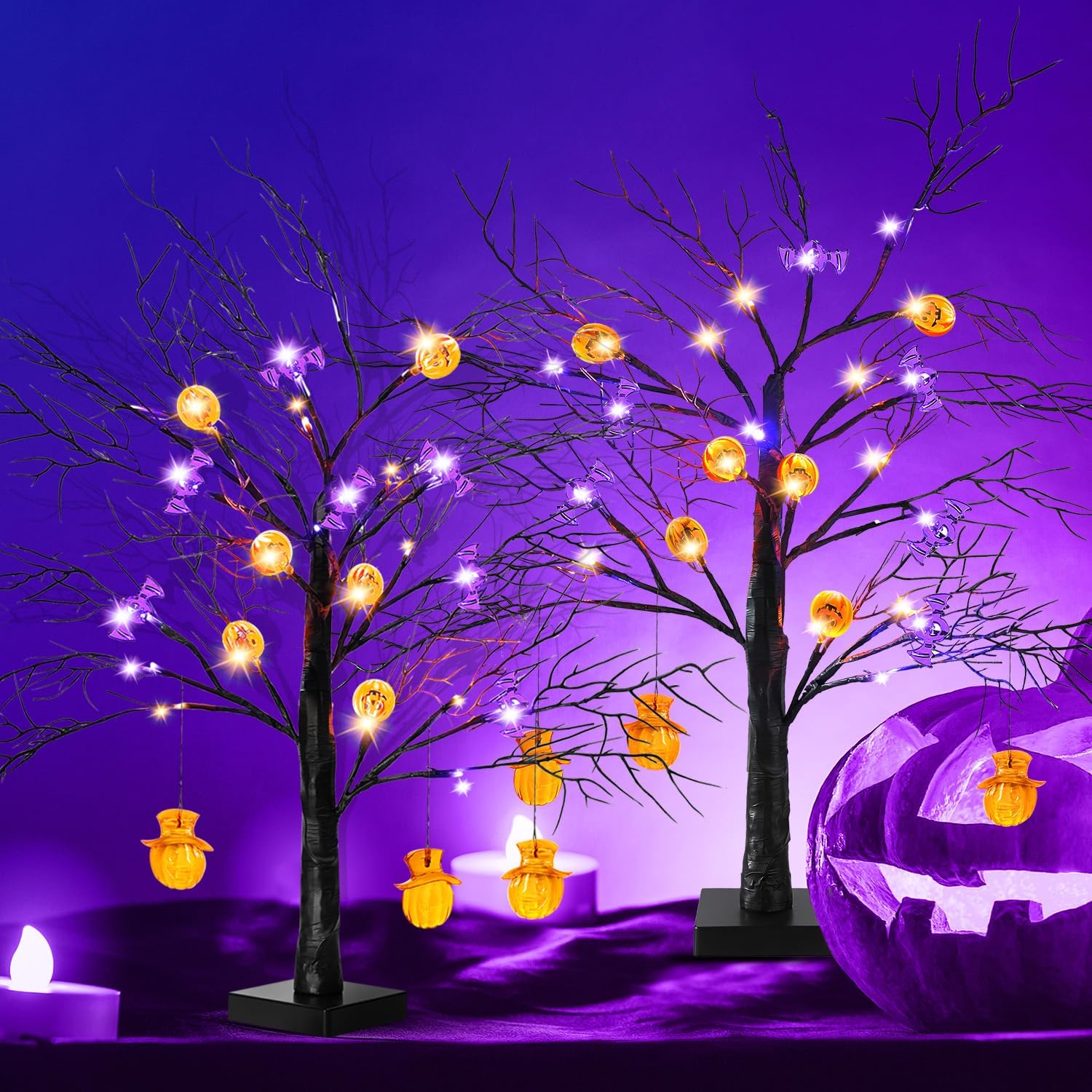 Amazon.com: Black Halloween Tree with Lights Decorations: 2 Pack 2FT ...