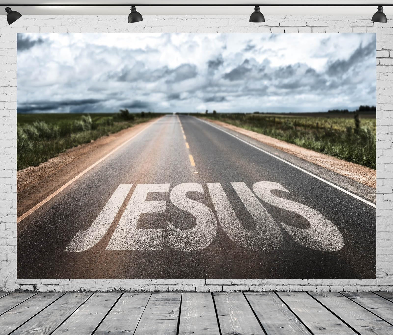 Amazon.com : CORFOTO 7x5ft Fabric Jesus Written on Rural Road Backdrop ...