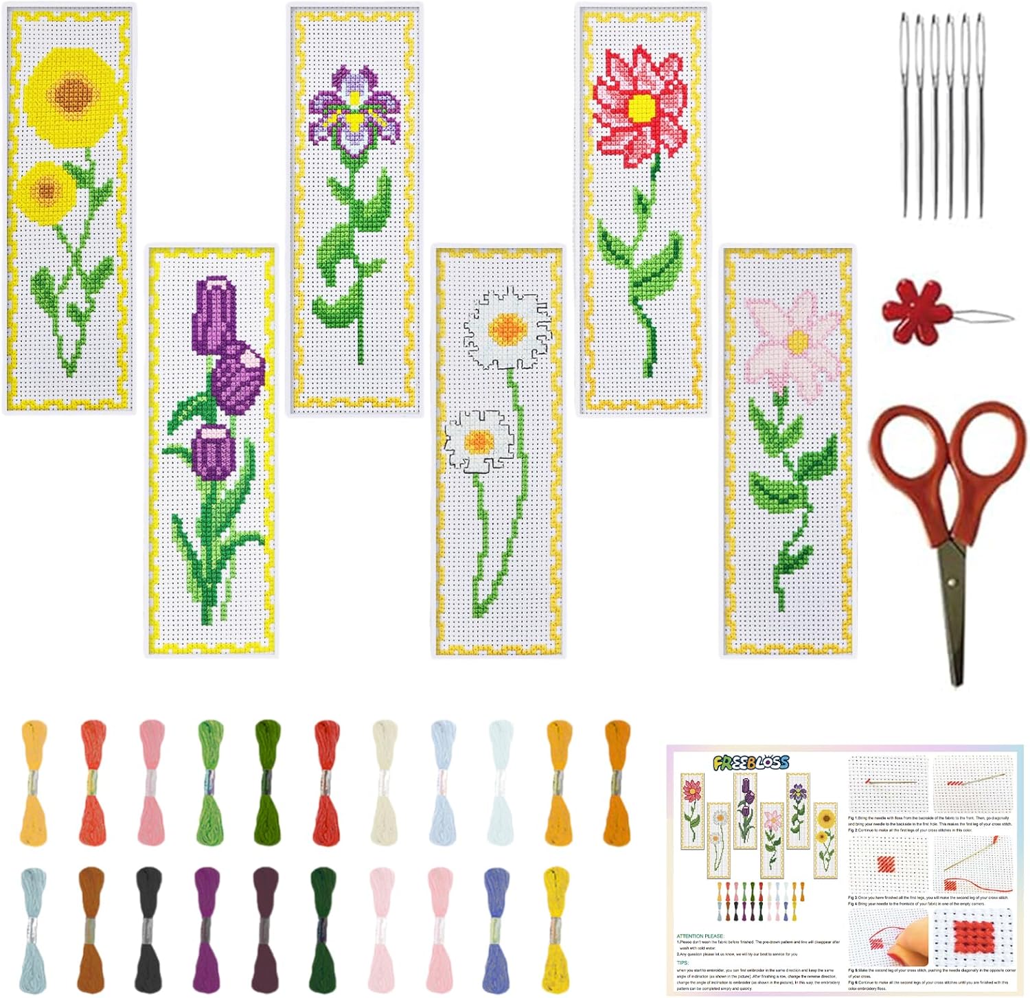 Amazon.com: FREEBLOSS 6 Set Cross Stitch Bookmark Kit Cross Stitching ...