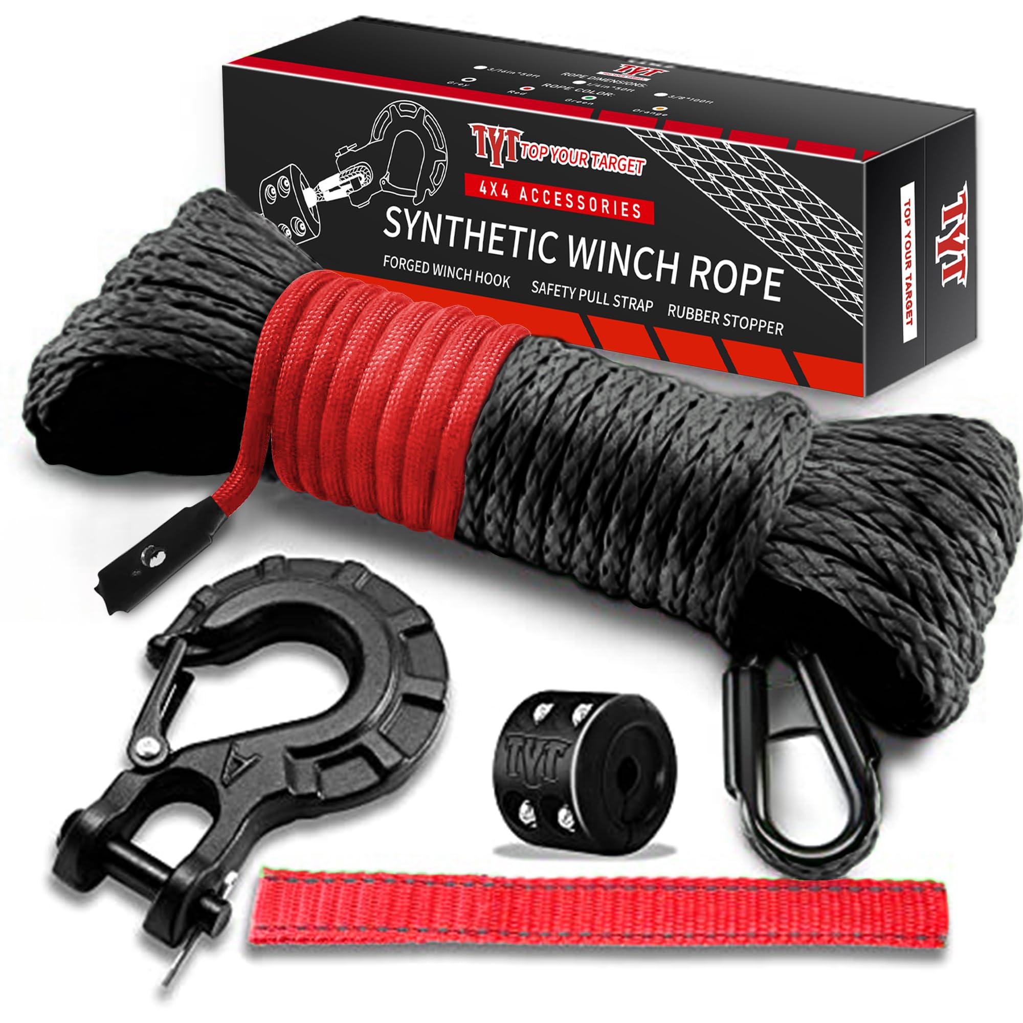 Amazon.com: TYT Off-Road Winch Rope Kit - 1/4''x50', 9650 Lbs Black ...