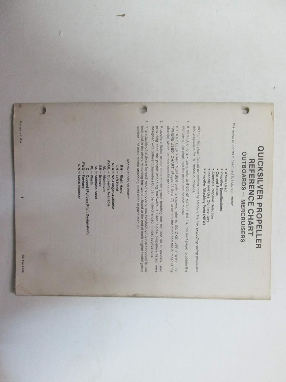 Mercruiser Quicksilver Propeller Reference Chart Outboards Marine ...