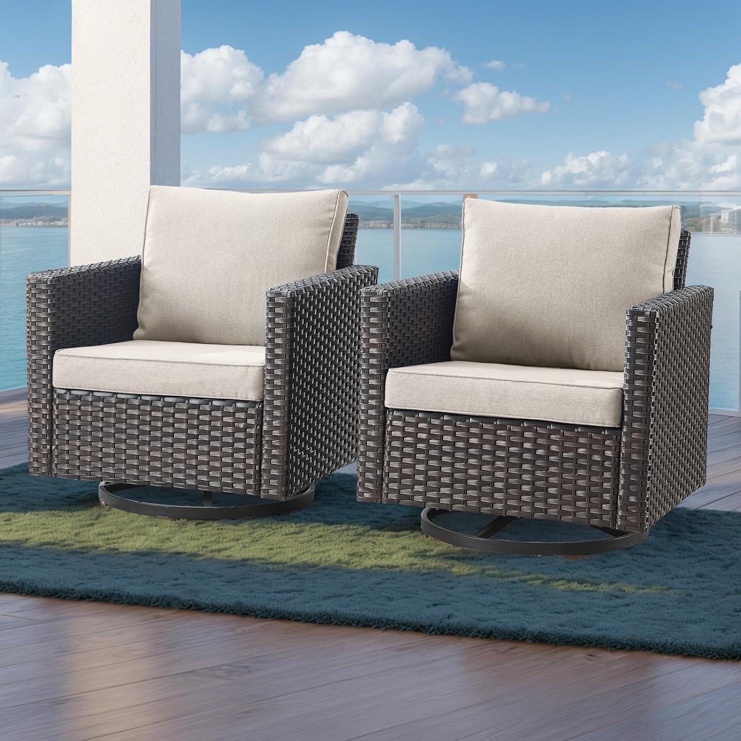 Amazon.com: HUMMUH Patio Swivel Chairs Set of 2,PE Wicker Outdoor ...
