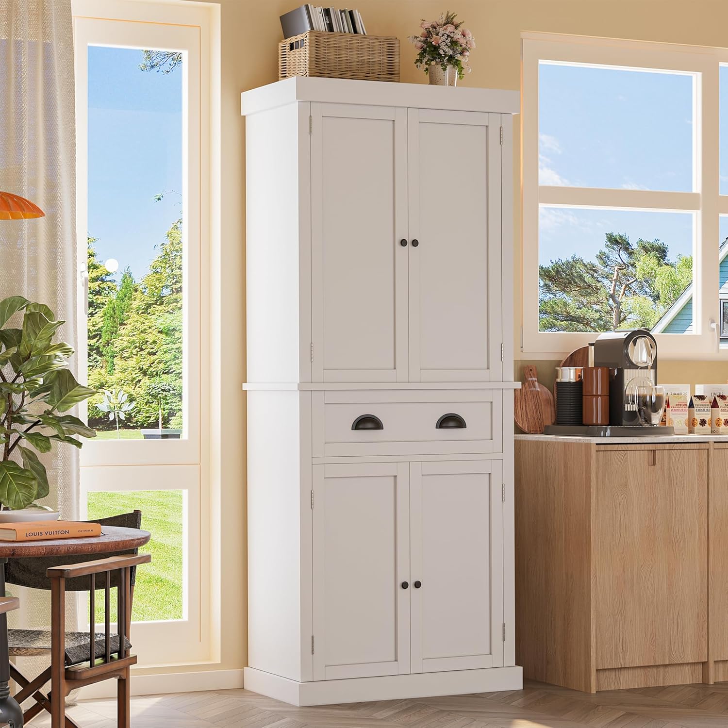 Amazon.com: Shahoo Tall Kitchen Storage Cabinet, 72" Wood Pantry with ...