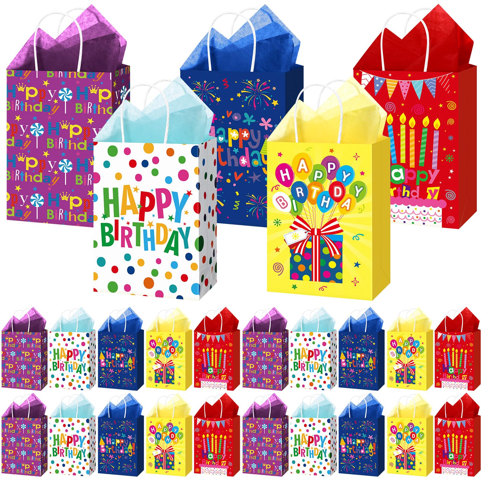 Amazon.com: Hushee 30 Pcs Birthday Gift Bags with Handles and Tissue ...