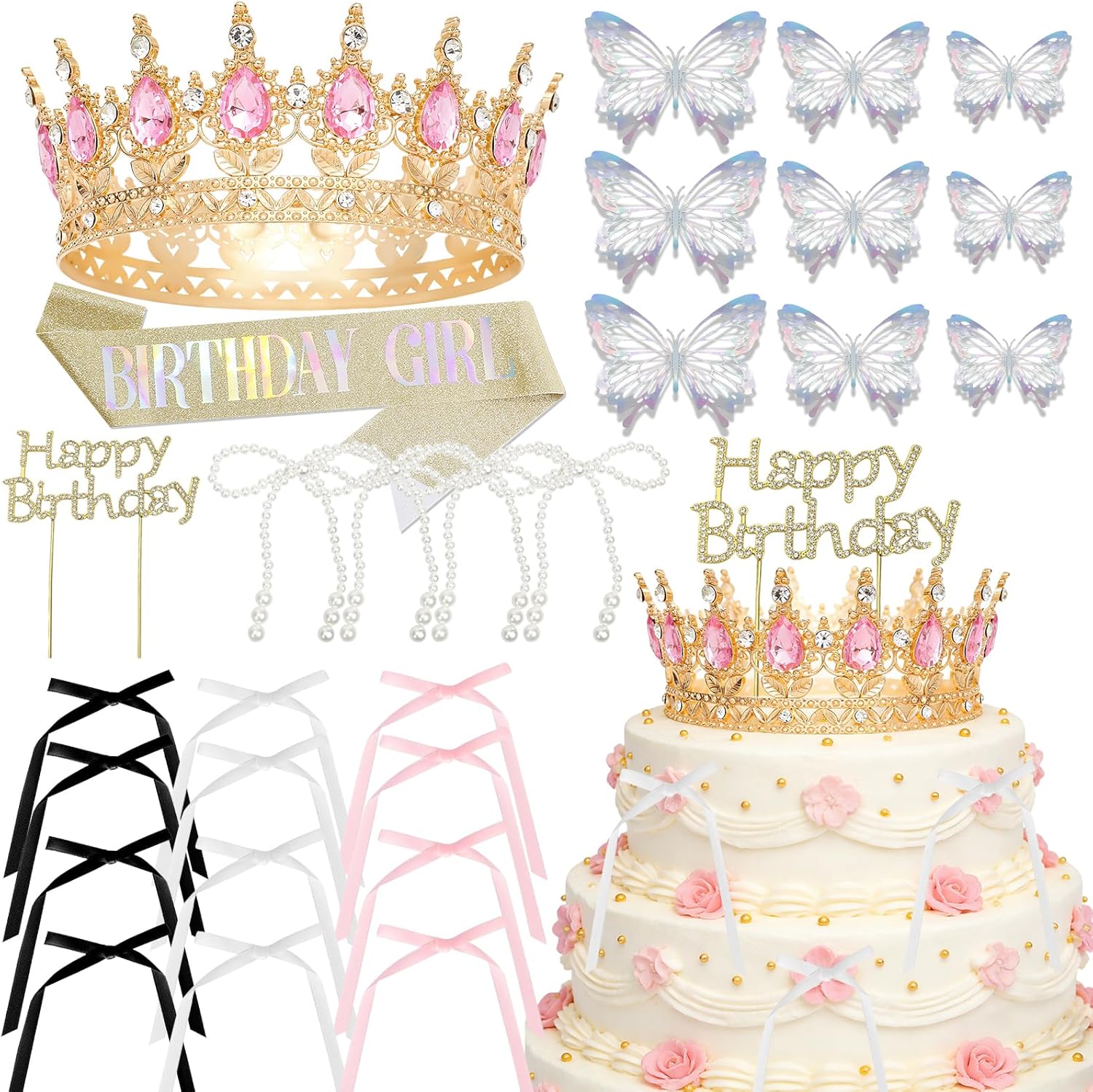 Amazon.com: JITINX 34 Pcs Crown Cake Topper, Crown Happy Birthday Cake ...