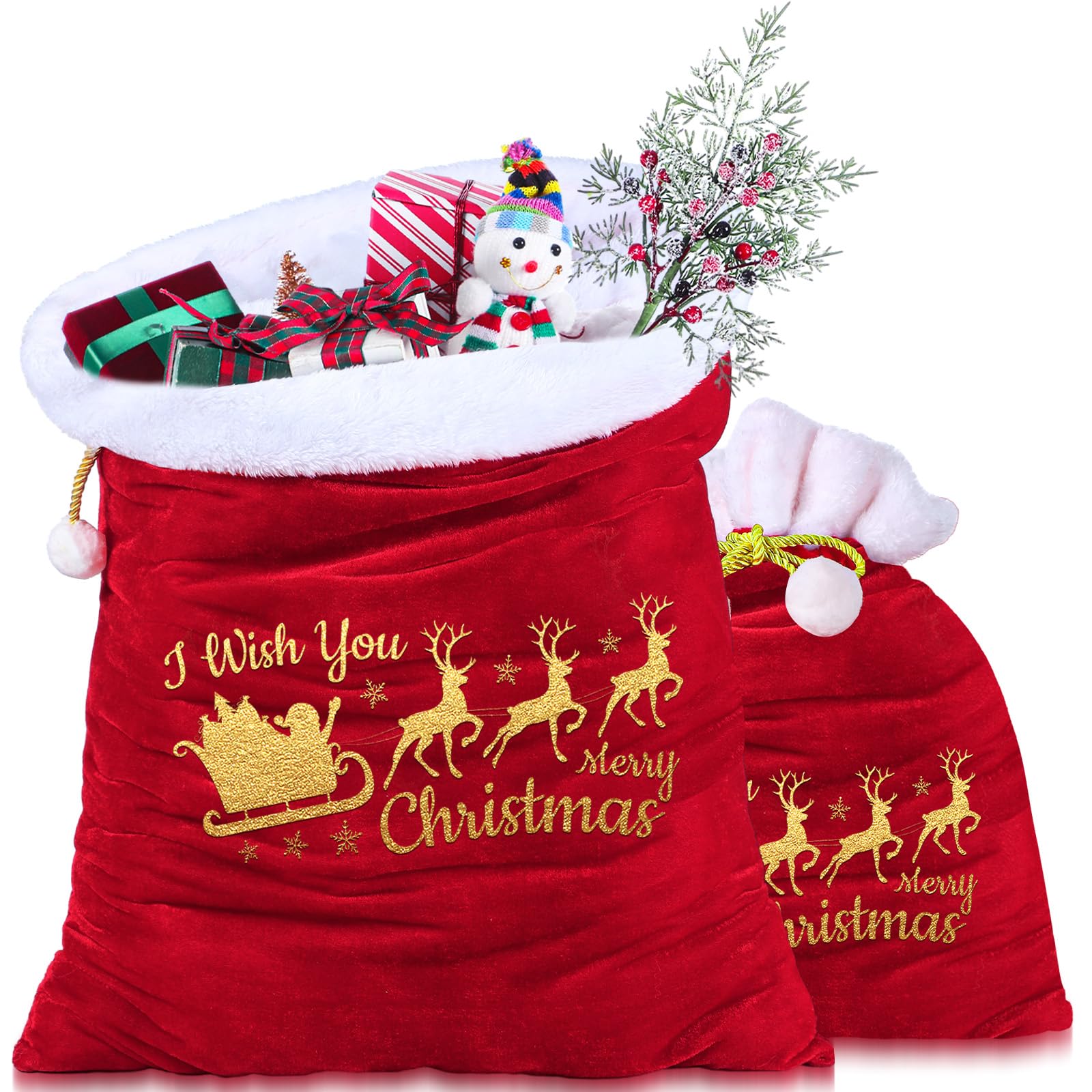 Amazon.com: Wesnoy 2 Pcs Santa Christmas Velvet Bags with Drawstring in ...