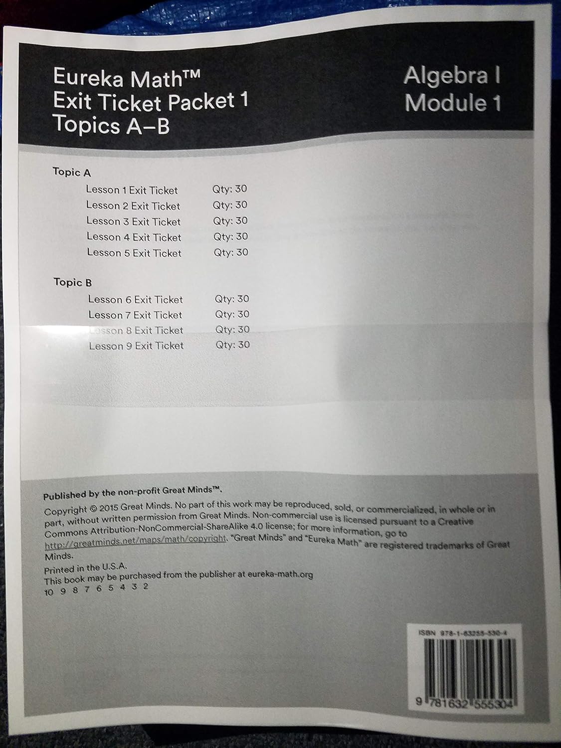 Eureka Math Exit Ticket Packet 1 Topics A-B Algebra 1 Module 1: Great ...