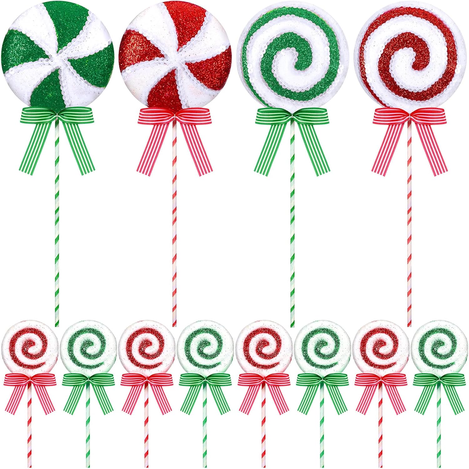 Amazon.com: Wettarn 12 Pieces Christmas Candy Tree Picks with Ribbon ...