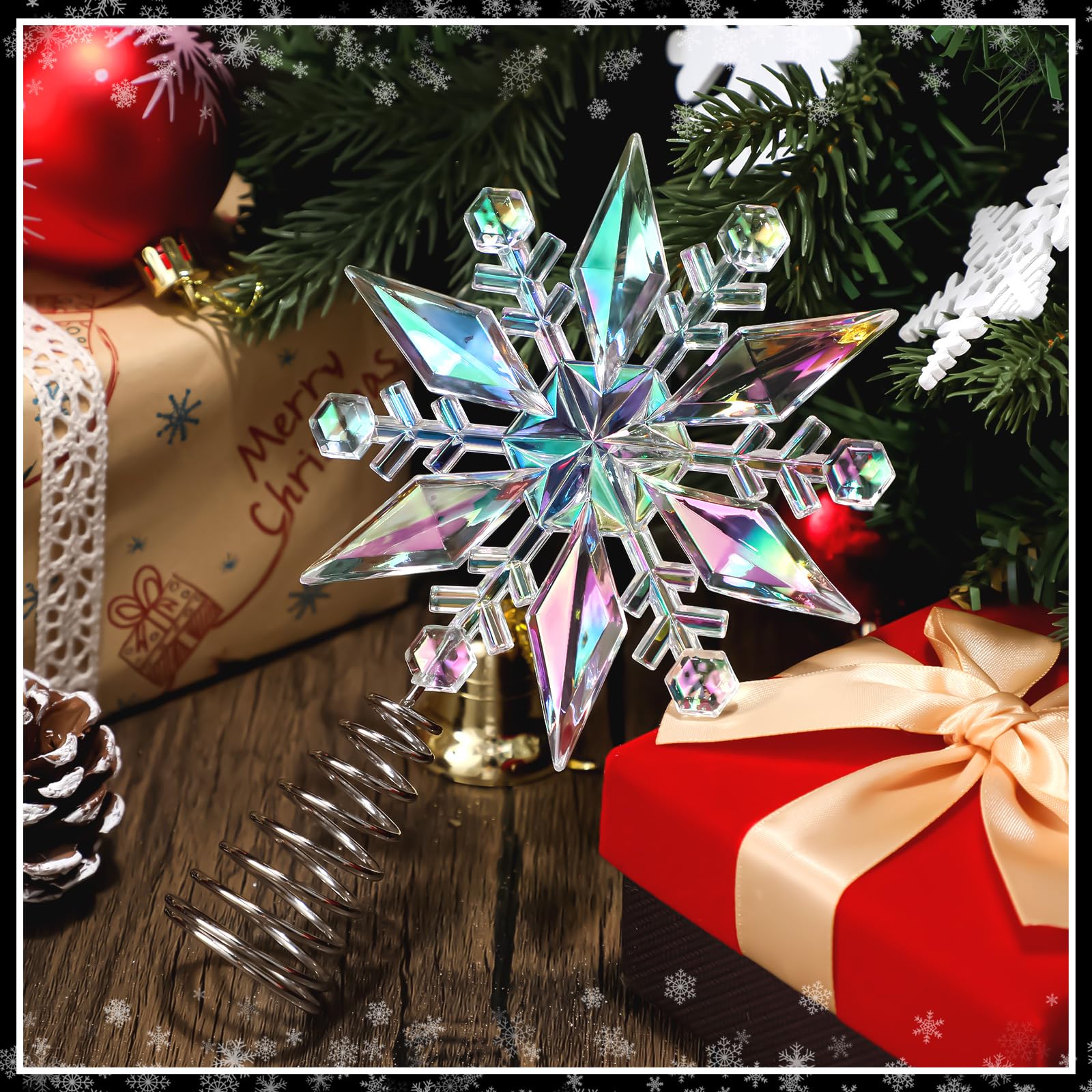 Snapklik.com : 6 Inch Mini Christmas Iridescent Snowflake Tree Topper ...