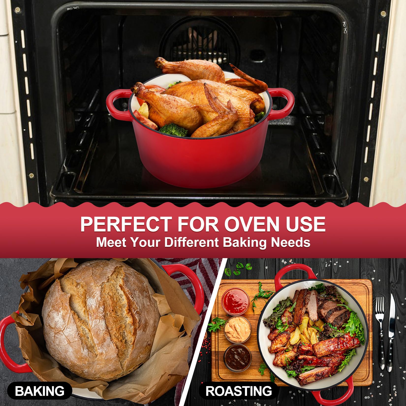 6 Quart Enameled Dutch Oven with Lid, P&P CHEF 6 Qt Cast Iron Dutch ...