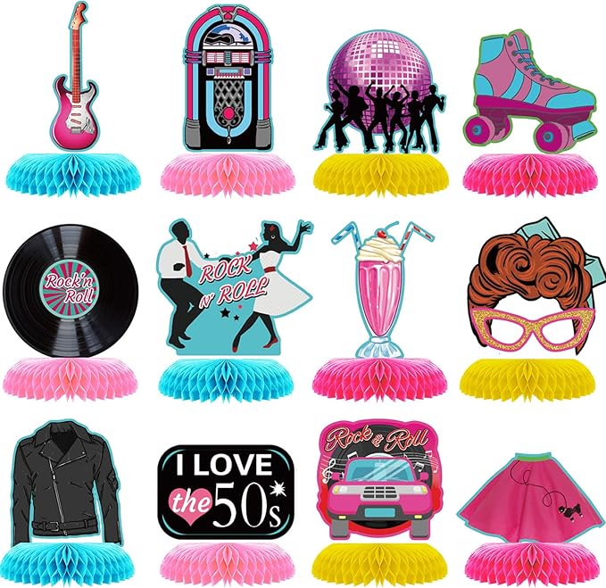 ZCPTZ 12 Pcs 1950's Rock and Roll Honeycomb Centerpieces 50's Party ...