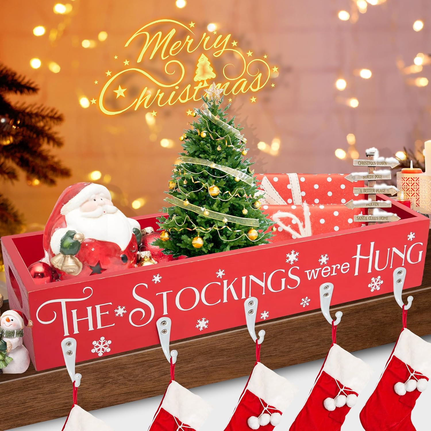 Amazon.com: HPC Decor Christmas Stocking Holders, Wooden Box with 5 ...