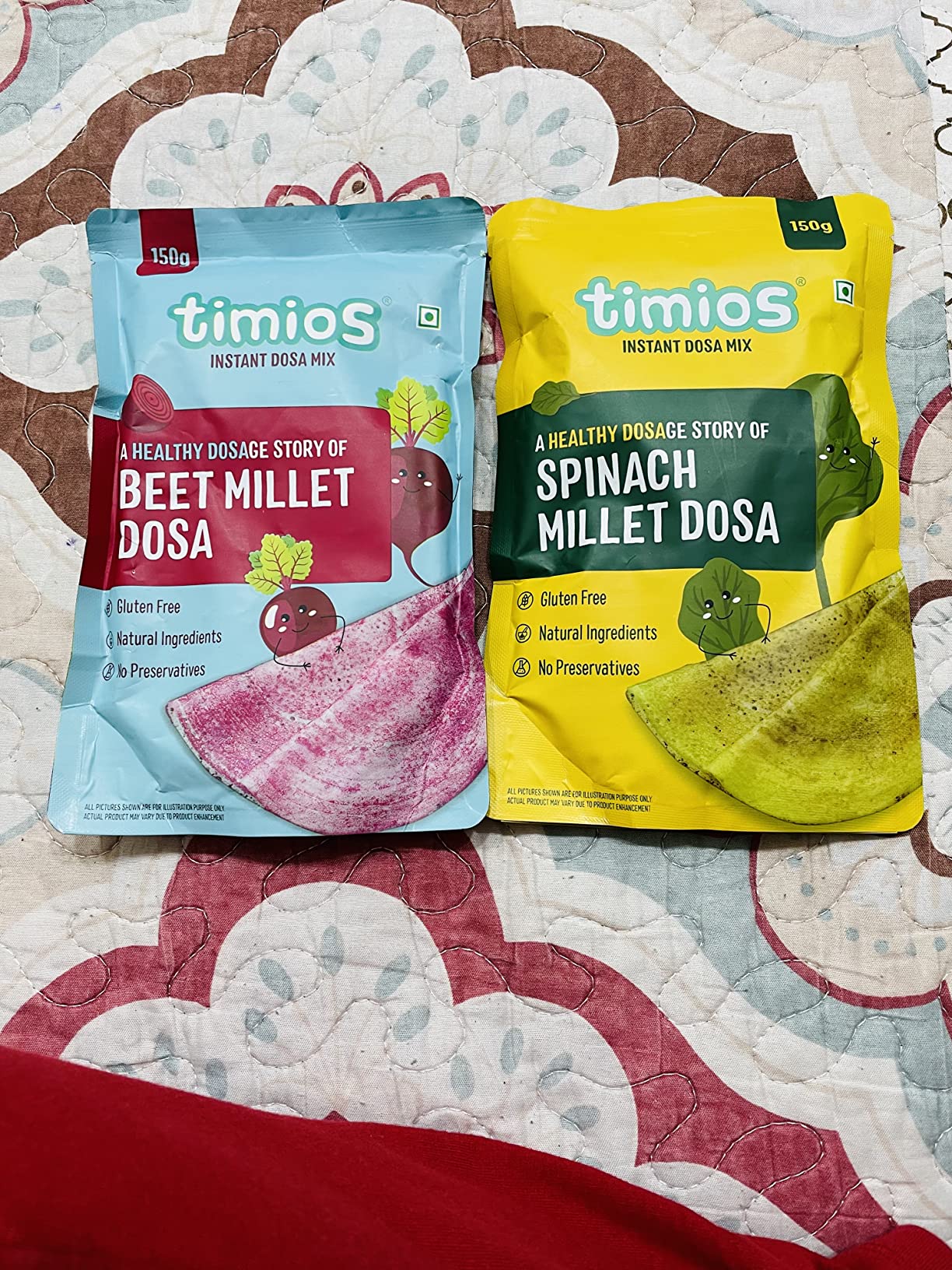 Timios Organic Beetroot Millet and Spinach Millet Dosa Mix, Natural and ...