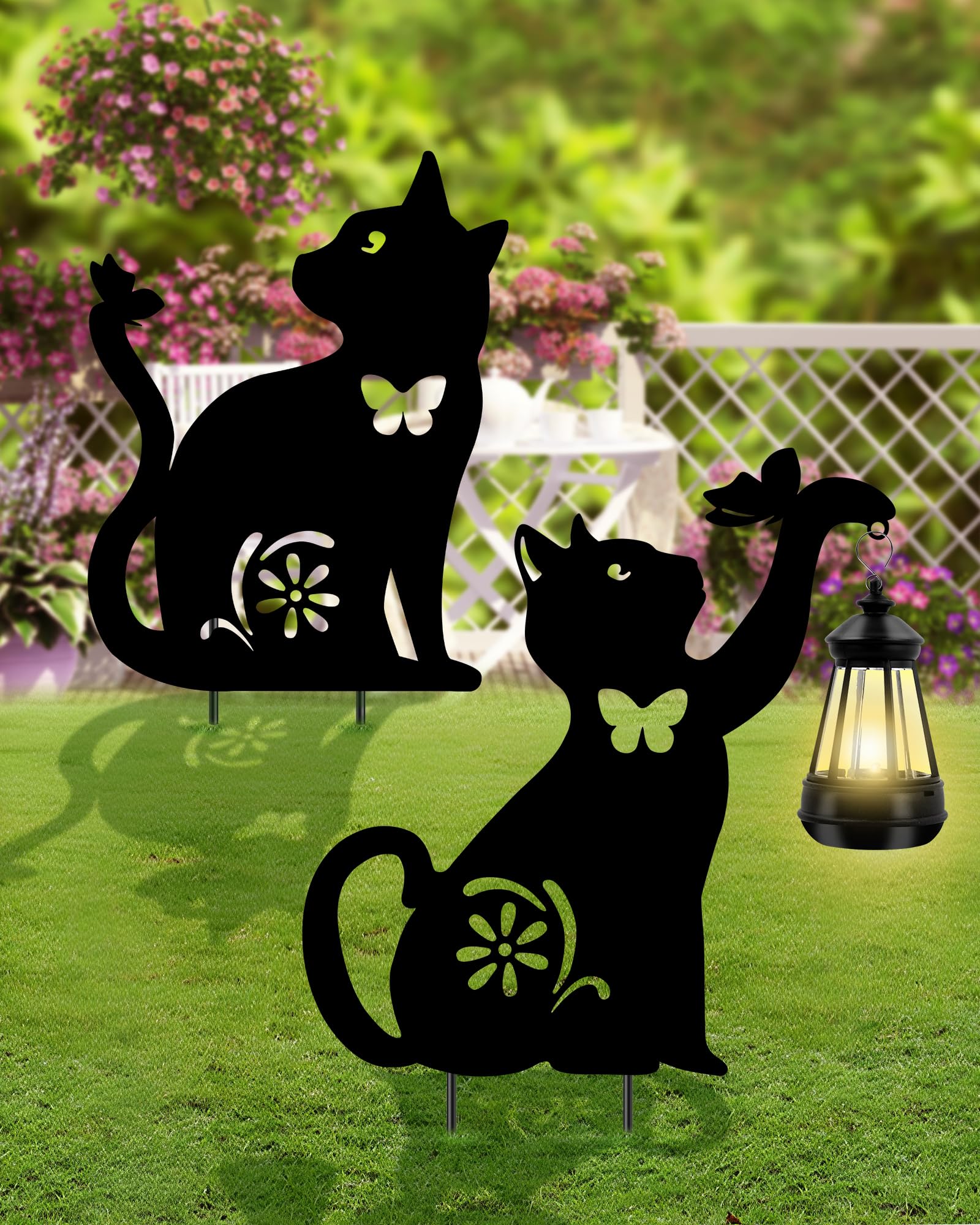 Hazms 2 Pack Metal Cat Solar Lights Outdoor Garden, Black Cat Yard Sign ...