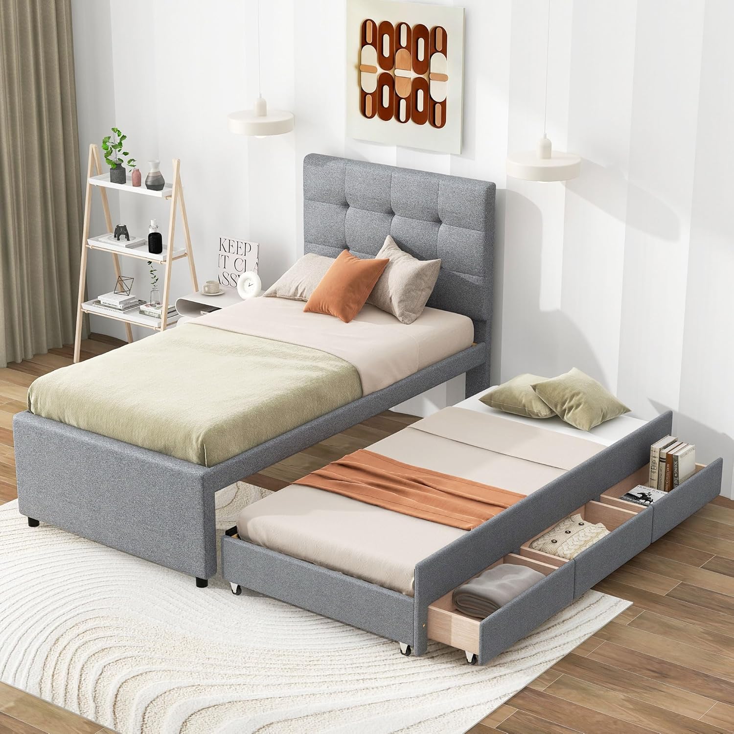 Amazon.com: Harper & Bright Designs Twin Upholstered Platform Bed with ...
